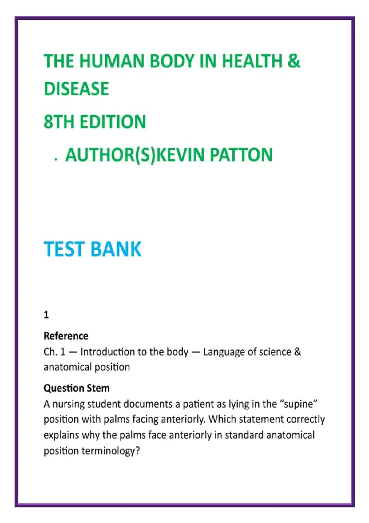 Instant Access A&P Test Bank | Download Patton 8th Edition (Human Body ...