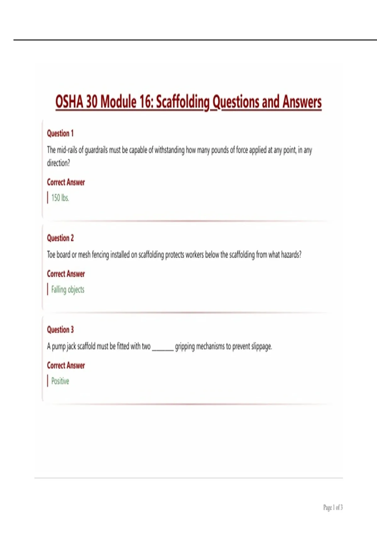 OSHA 30 Module 16 Scaffolding Questions and Answers - OSHA 30 Module 16 ...