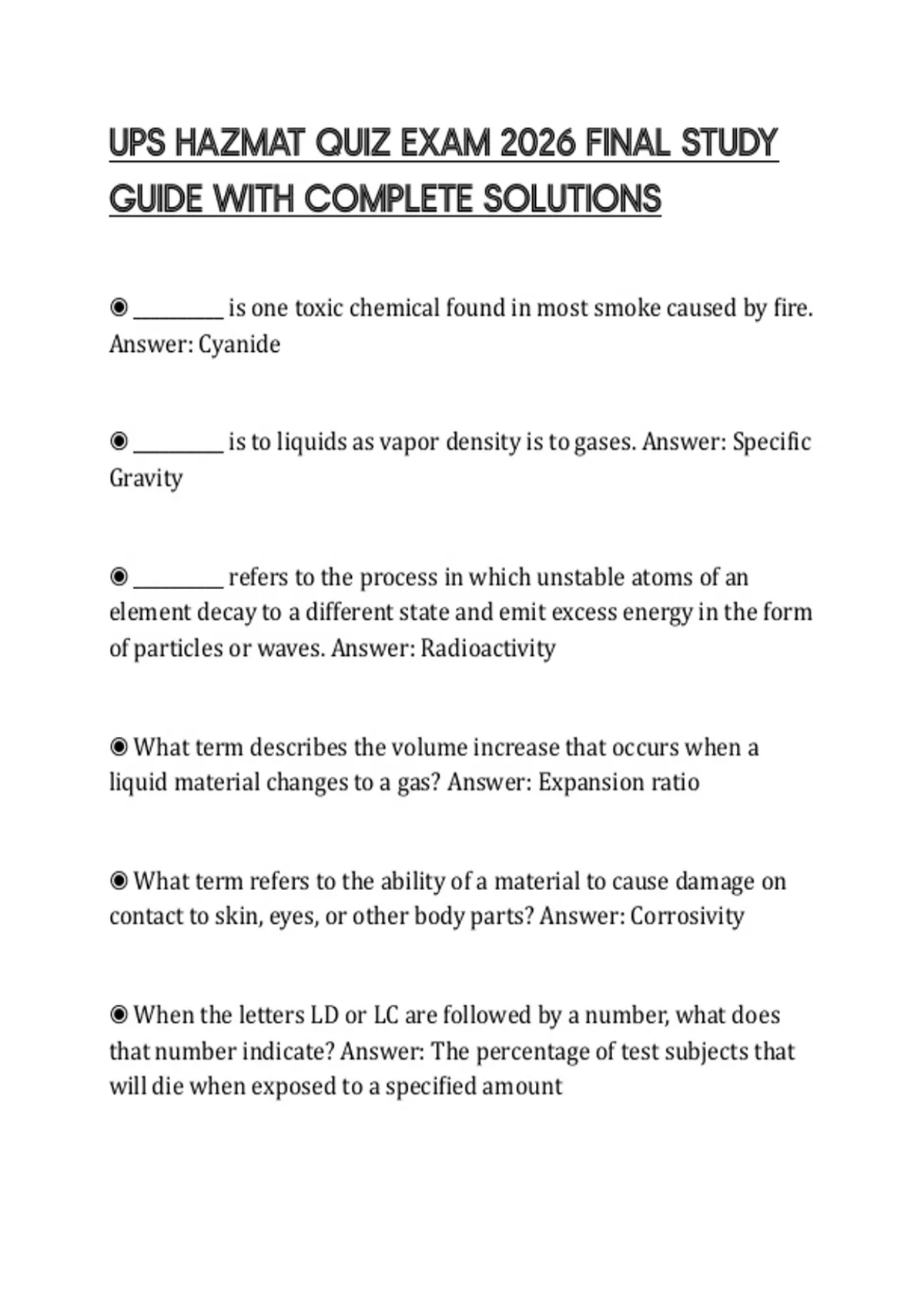 UPS HAZMAT QUIZ EXAM 2026 FINAL STUDY GUIDE WITH COMPLETE SOLUTIONS ...