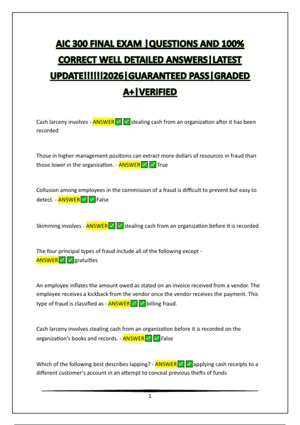 AIC 300 FINAL EXAM |QUESTIONS AND 100% CORRECT WELL DETAILED ANSWERS ...