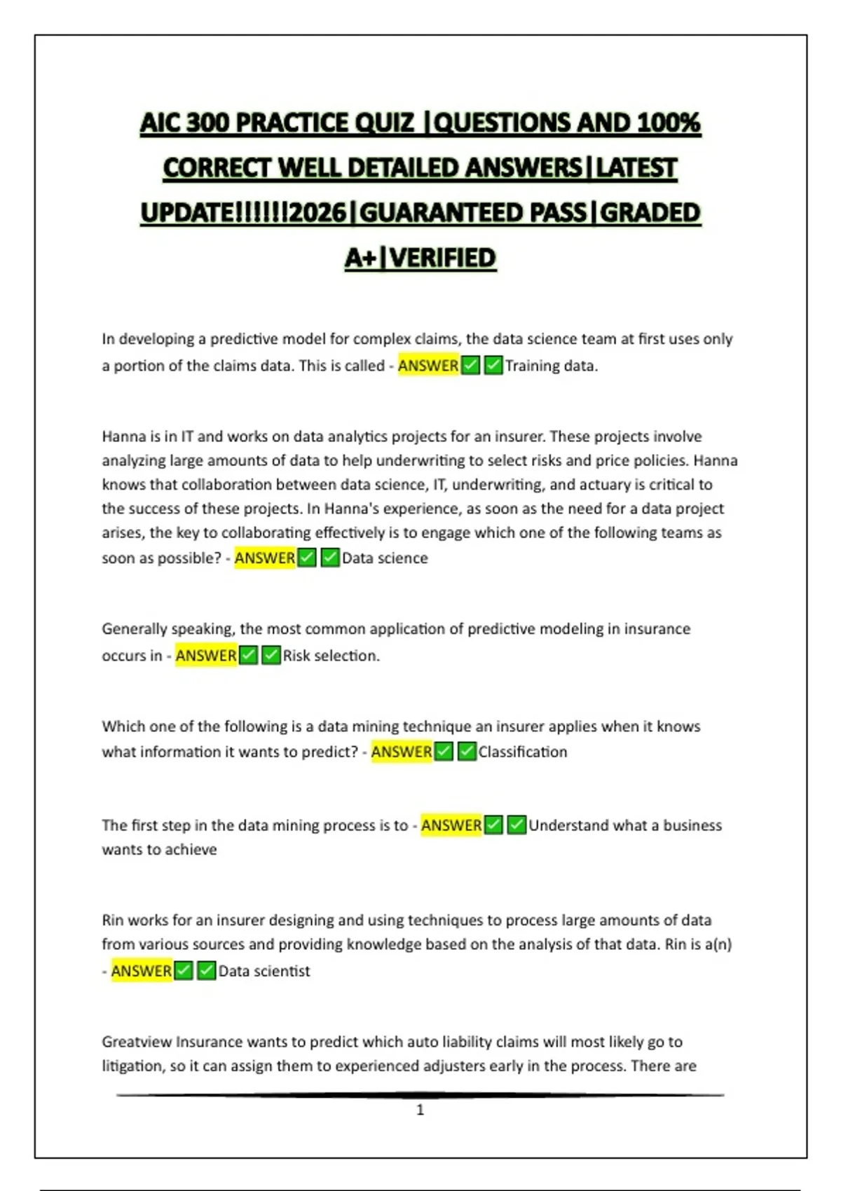 AIC 300 PRACTICE QUIZ |QUESTIONS AND 100% CORRECT WELL DETAILED ANSWERS ...