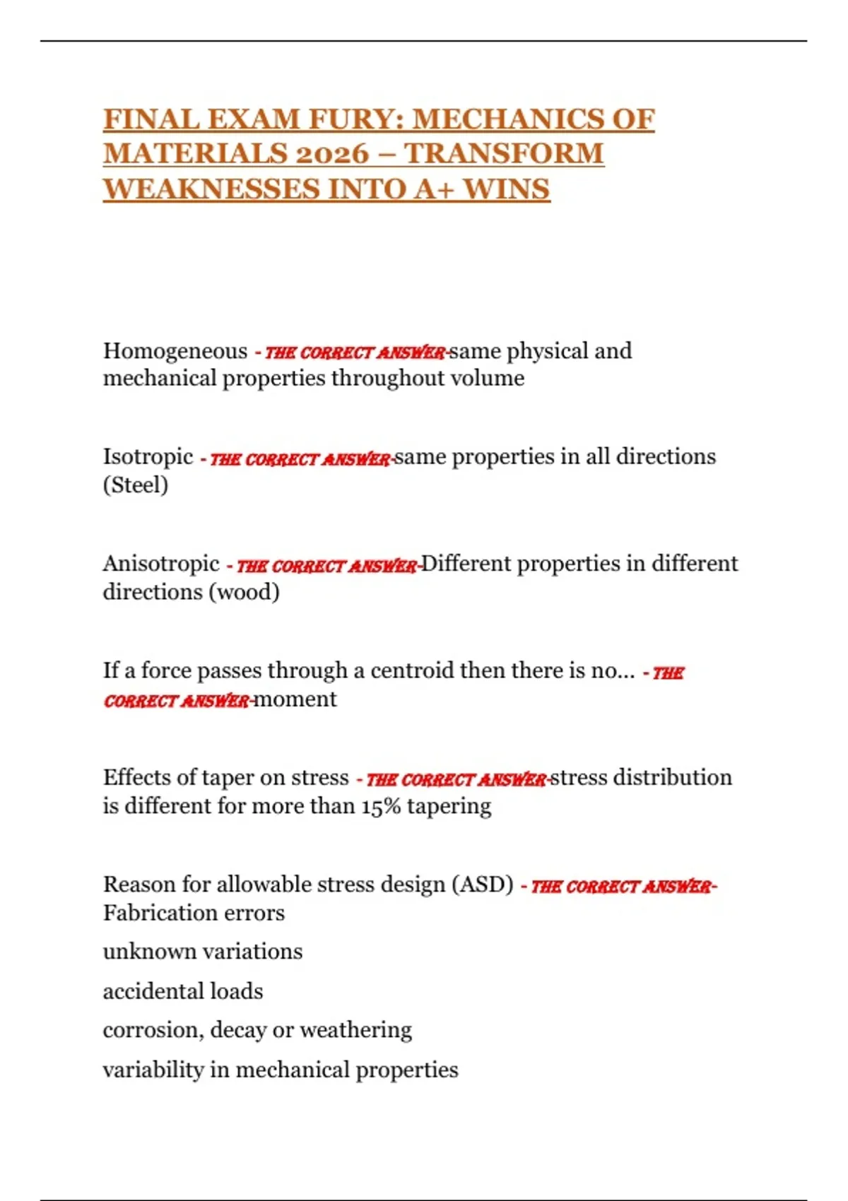 FINAL EXAM FURY: MECHANICS OF MATERIALS 2026 – TRANSFORM WEAKNESSES ...