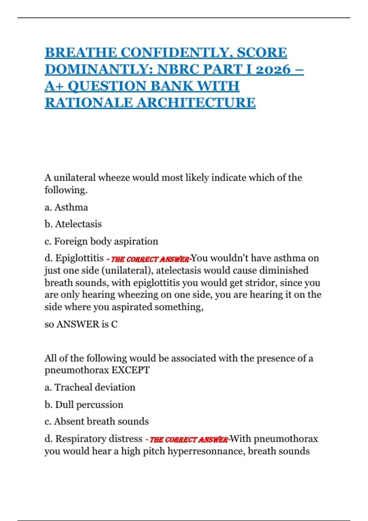 BREATHE CONFIDENTLY, SCORE DOMINANTLY: NBRC PART I 2026 – A+ QUESTION ...