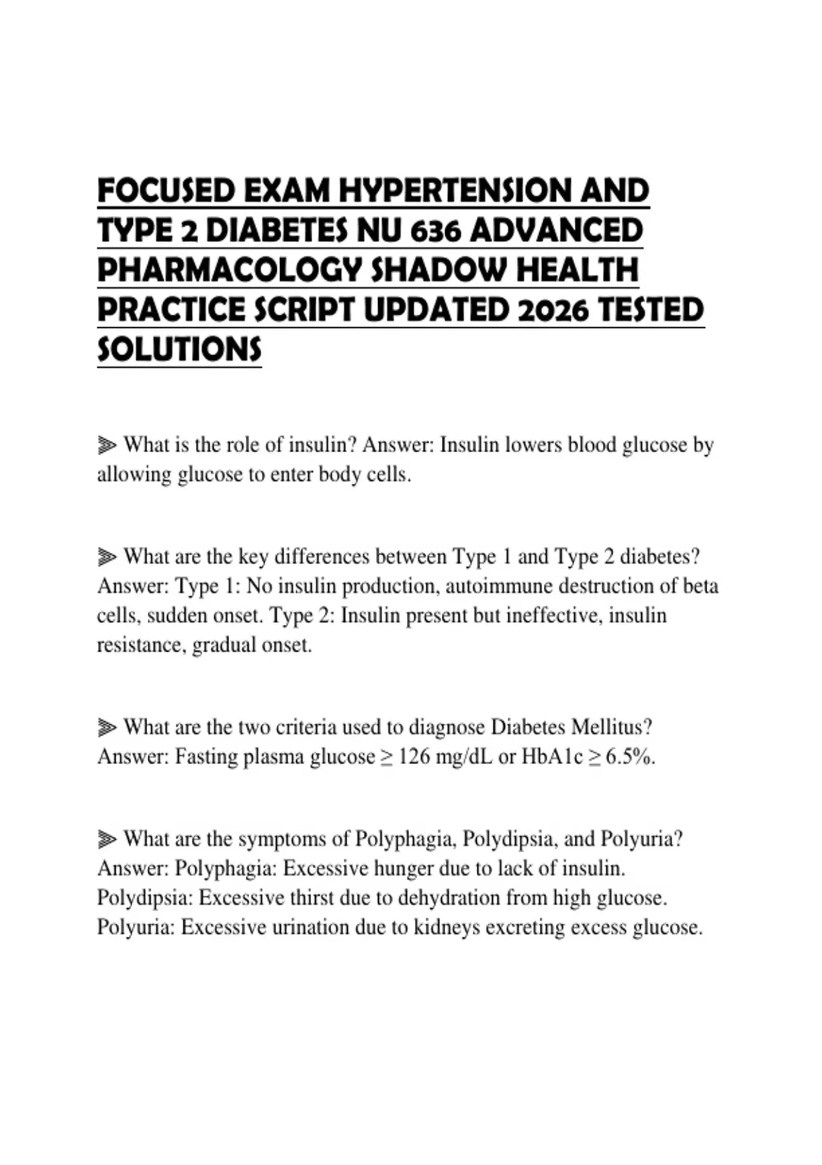 FOCUSED EXAM HYPERTENSION AND TYPE 2 DIABETES NU 636 ADVANCED ...
