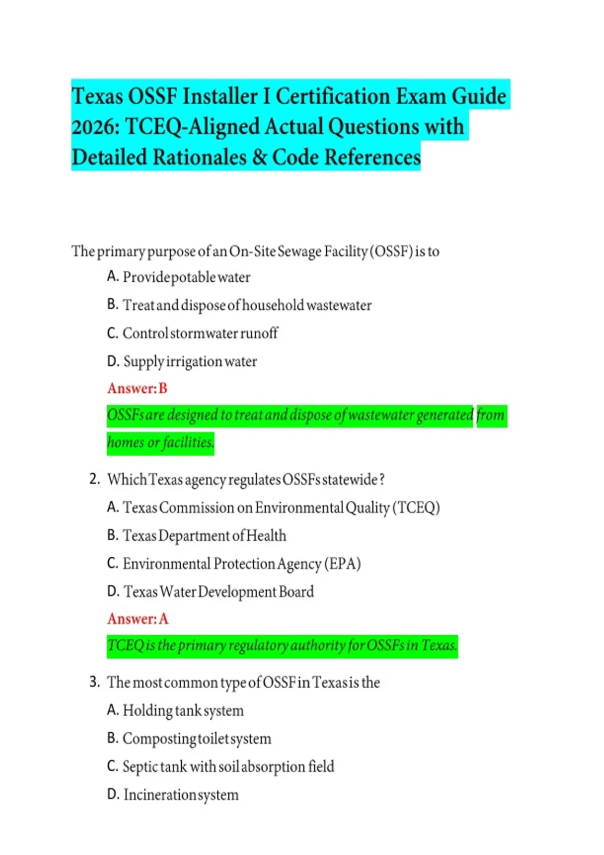 Texas OSSF Installer I Certification Exam Guide 2026: TCEQ-Aligned ...
