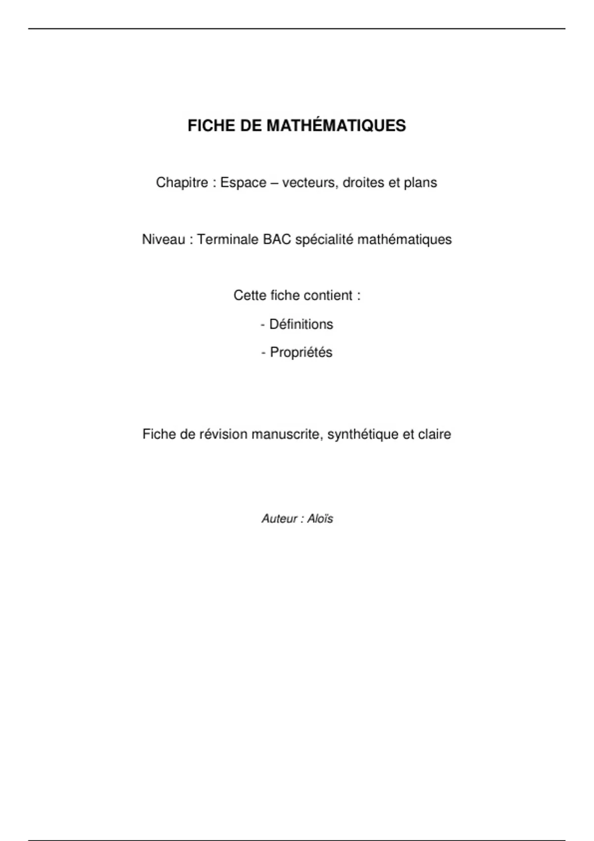 Résumé Maths Spé Terminale BAC 2025 – Espace : vecteurs, droites et ...