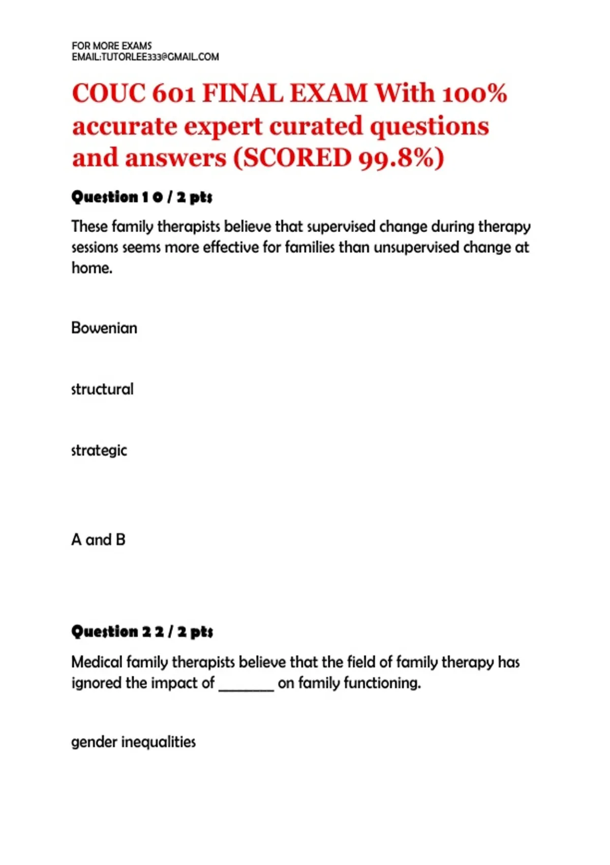 COUC 601 FINAL EXAM With 100% accurate expert curated questions and ...