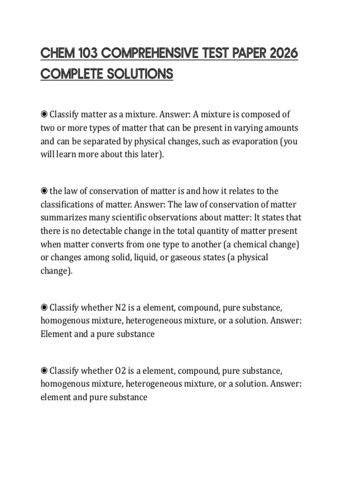 CHEM 103 COMPREHENSIVE TEST PAPER 2026 COMPLETE SOLUTIONS - CHEM 103 ...