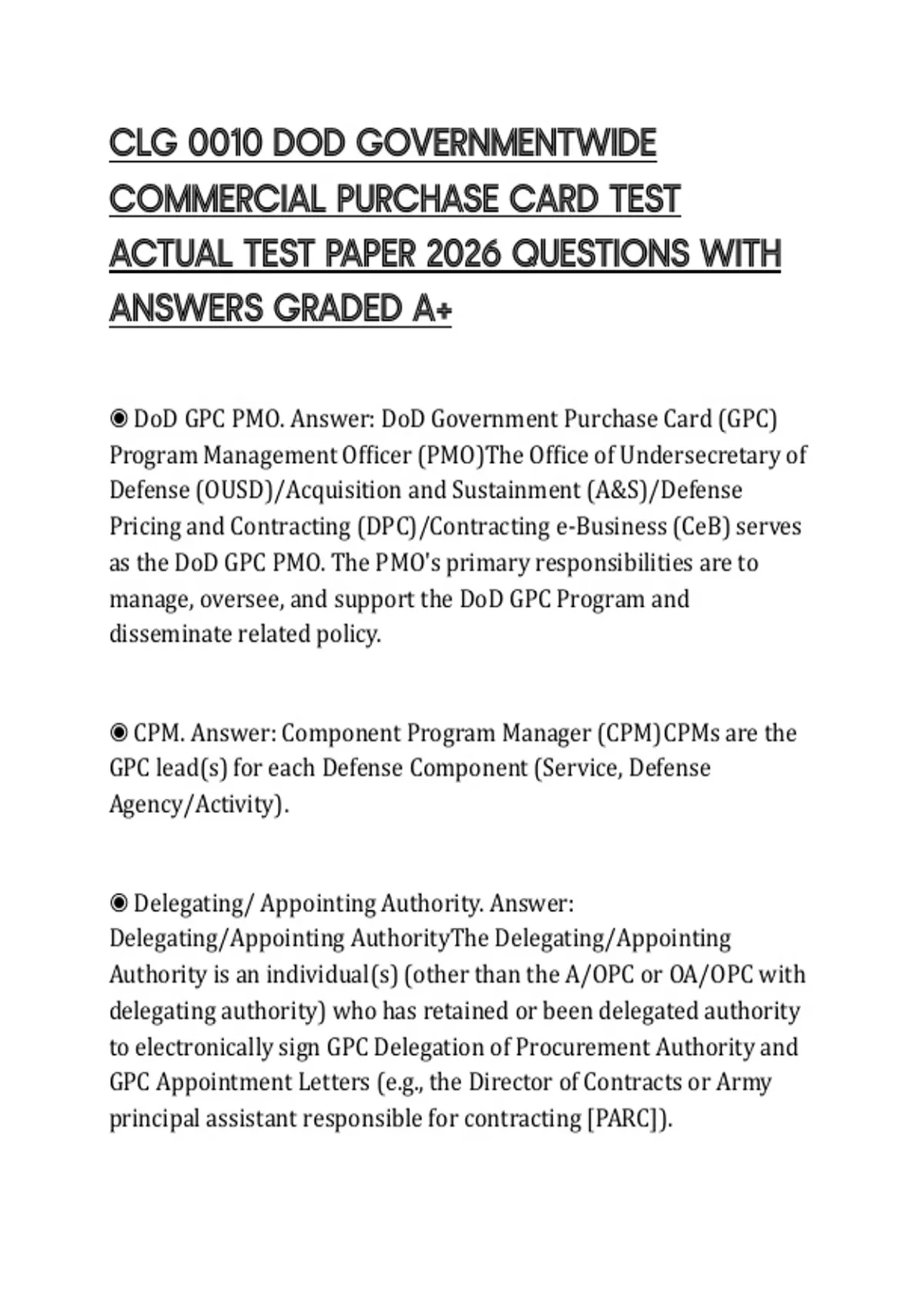 CLG 0010 DOD GOVERNMENTWIDE COMMERCIAL PURCHASE CARD TEST ACTUAL TEST ...