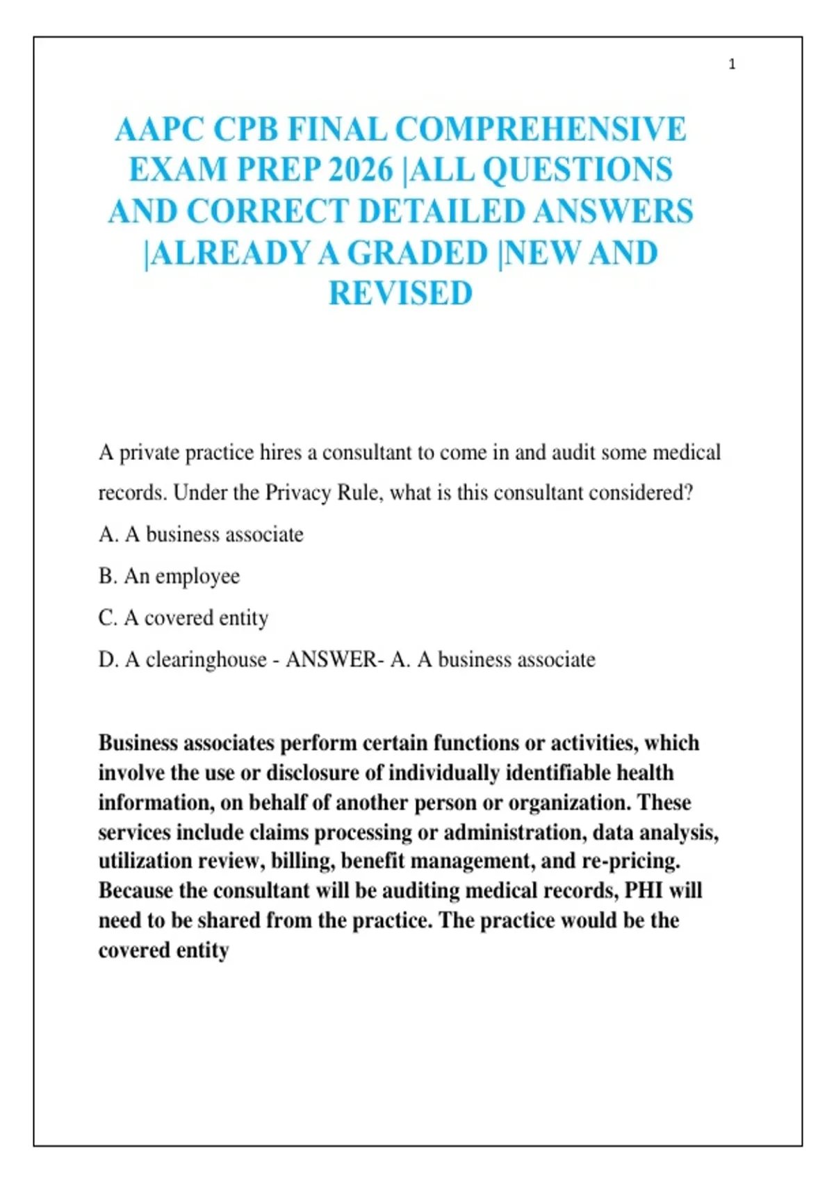 AAPC CPB FINAL COMPREHENSIVE EXAM PREP 2026 |ALL QUESTIONS AND CORRECT ...