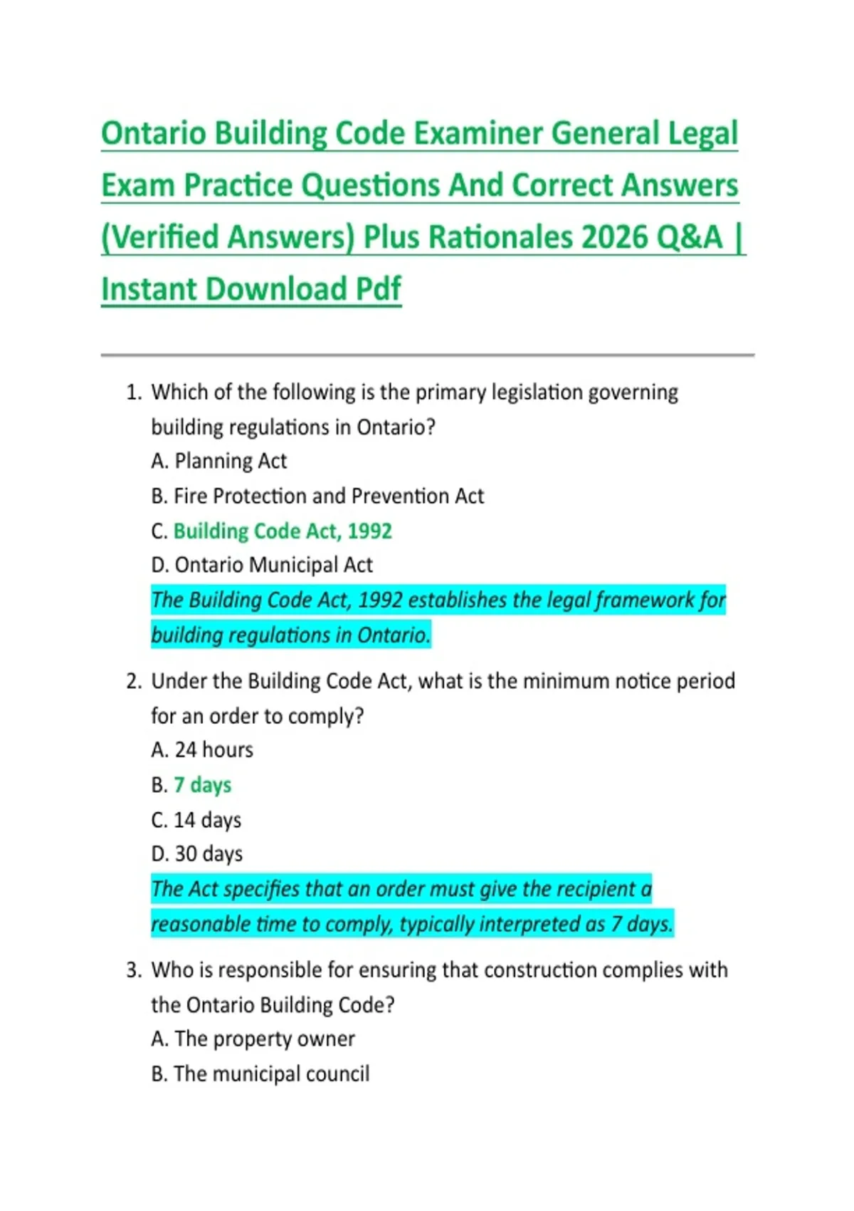 Ontario Building Code Examiner General Legal Exam Practice Questions ...