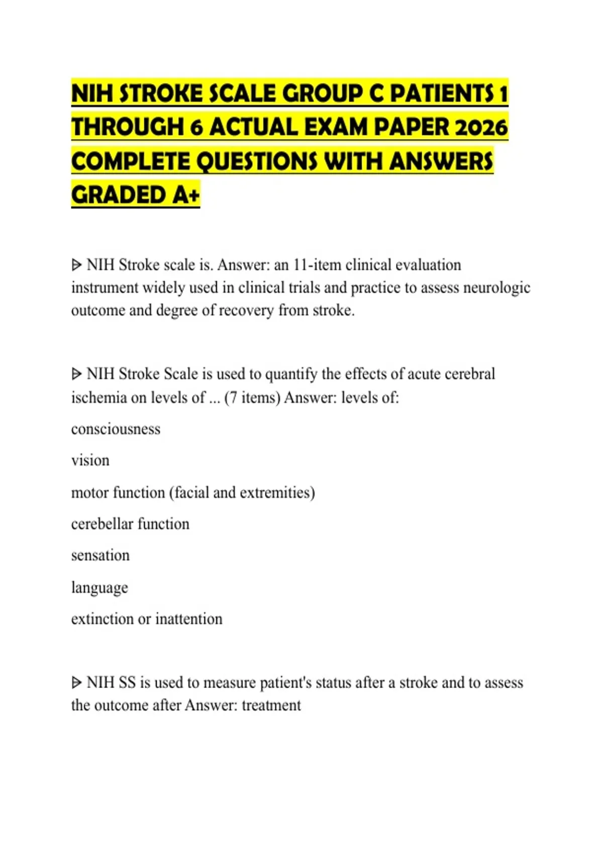 NIH STROKE SCALE GROUP C PATIENTS 1 THROUGH 6 ACTUAL EXAM PAPER 2026 ...