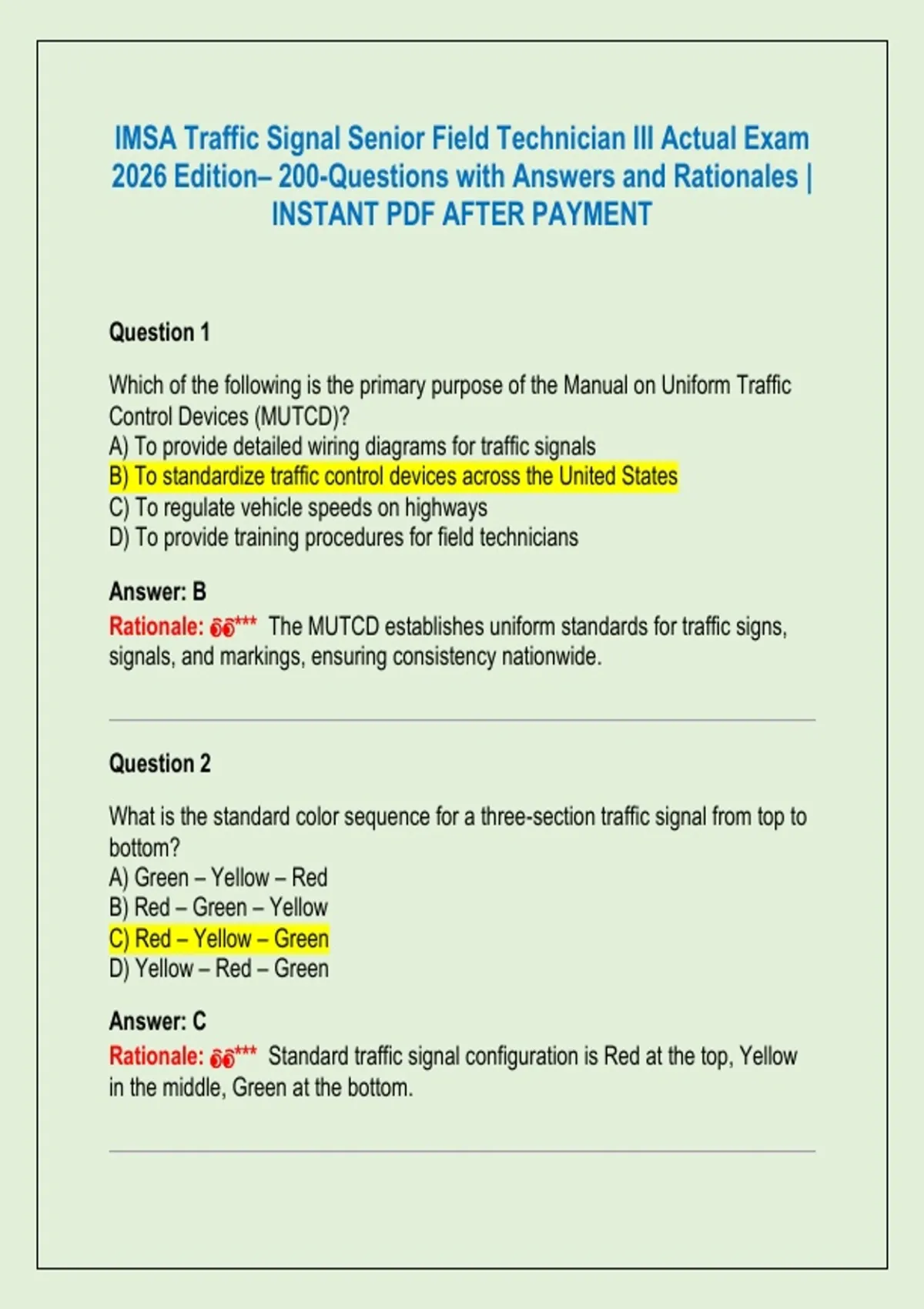 IMSA Traffic Signal Senior Field Technician III Actual Exam 2026 ...