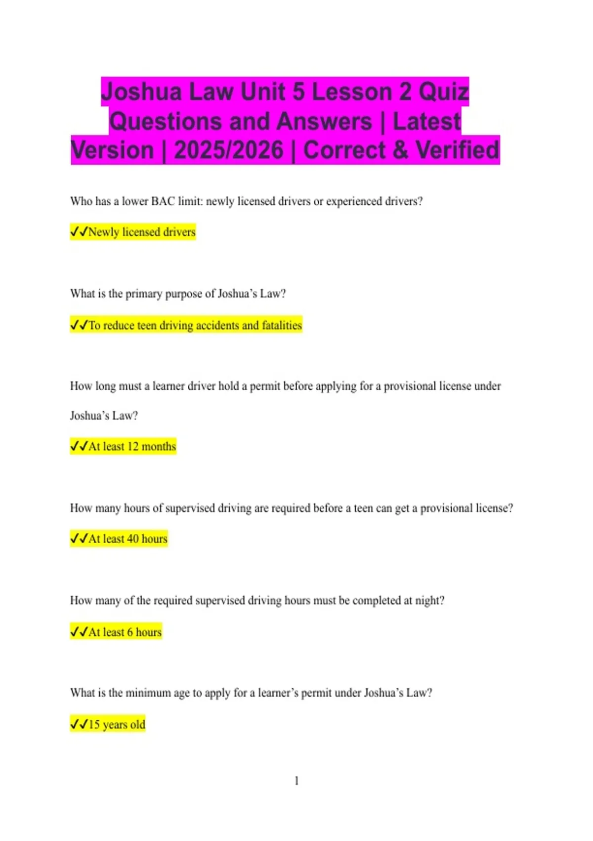 Joshua Law Unit 5 Lesson 2 Quiz Questions and Answers | Latest Version ...