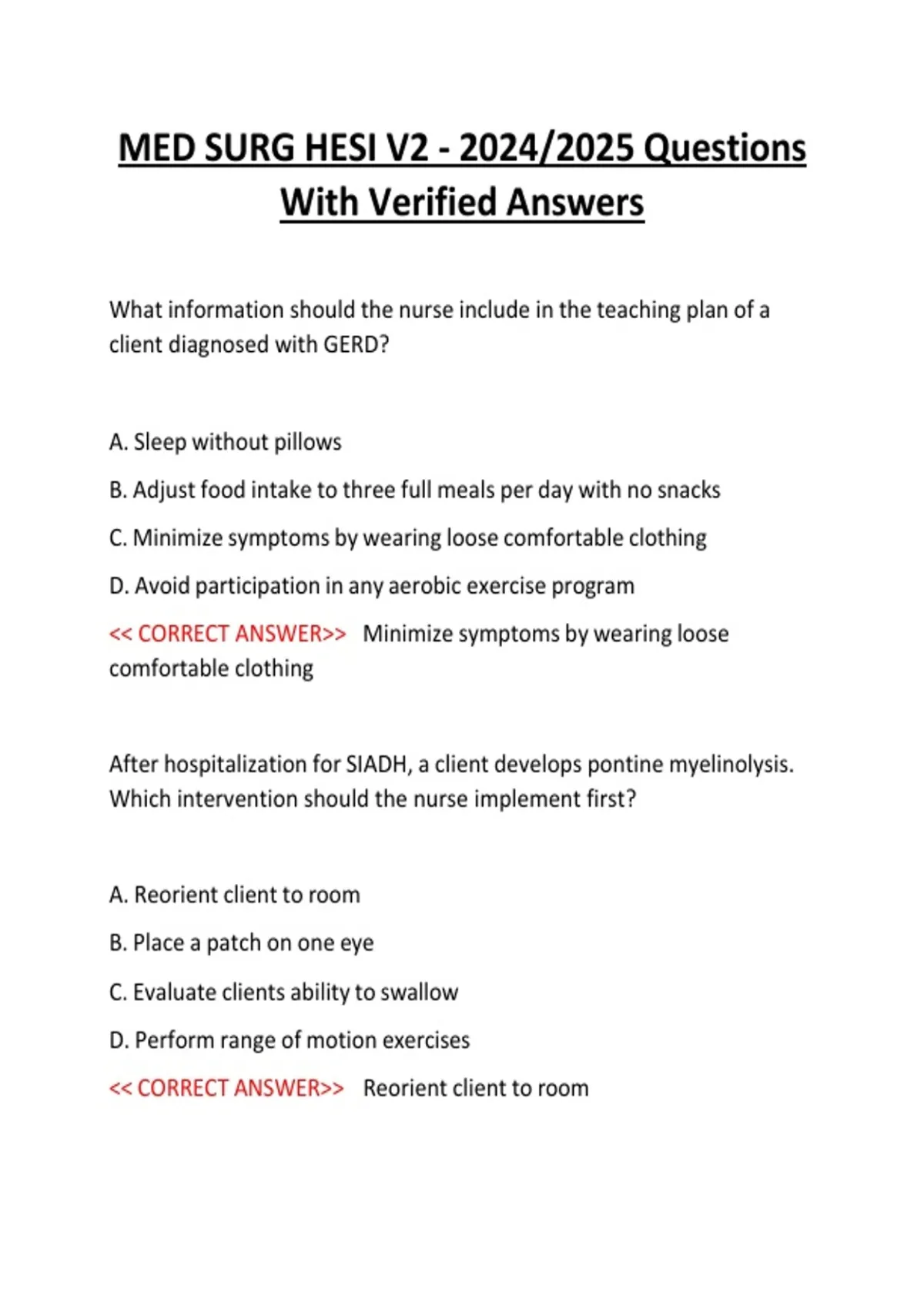 Med-Surg HESI V2 Practice Questions with Rationales | 2024–2025 Update ...