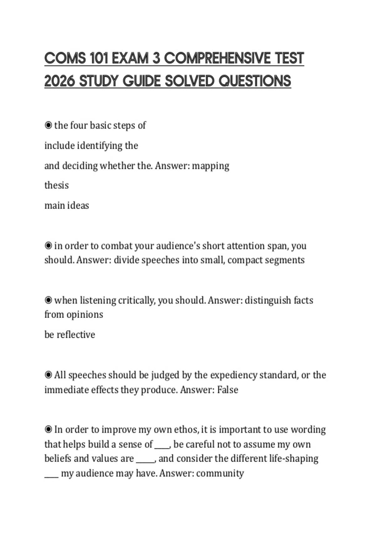 COMS 101 EXAM 3 COMPREHENSIVE TEST 2026 STUDY GUIDE SOLVED QUESTIONS ...