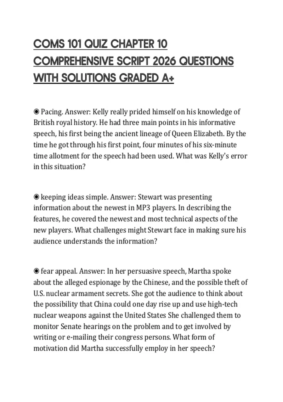 COMS 101 QUIZ CHAPTER 10 COMPREHENSIVE SCRIPT 2026 QUESTIONS WITH ...