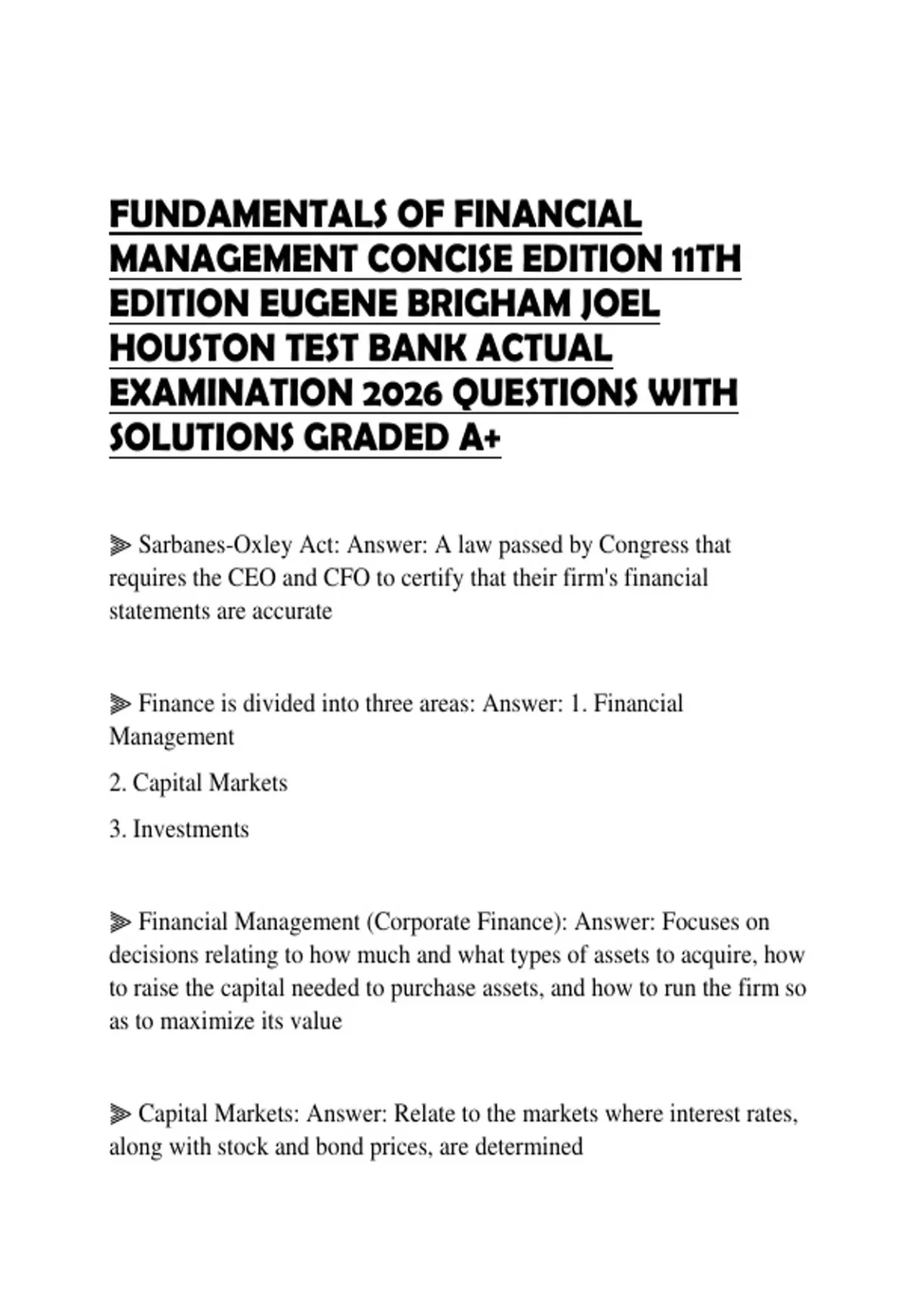 FUNDAMENTALS OF FINANCIAL MANAGEMENT CONCISE EDITION 11TH EDITION ...