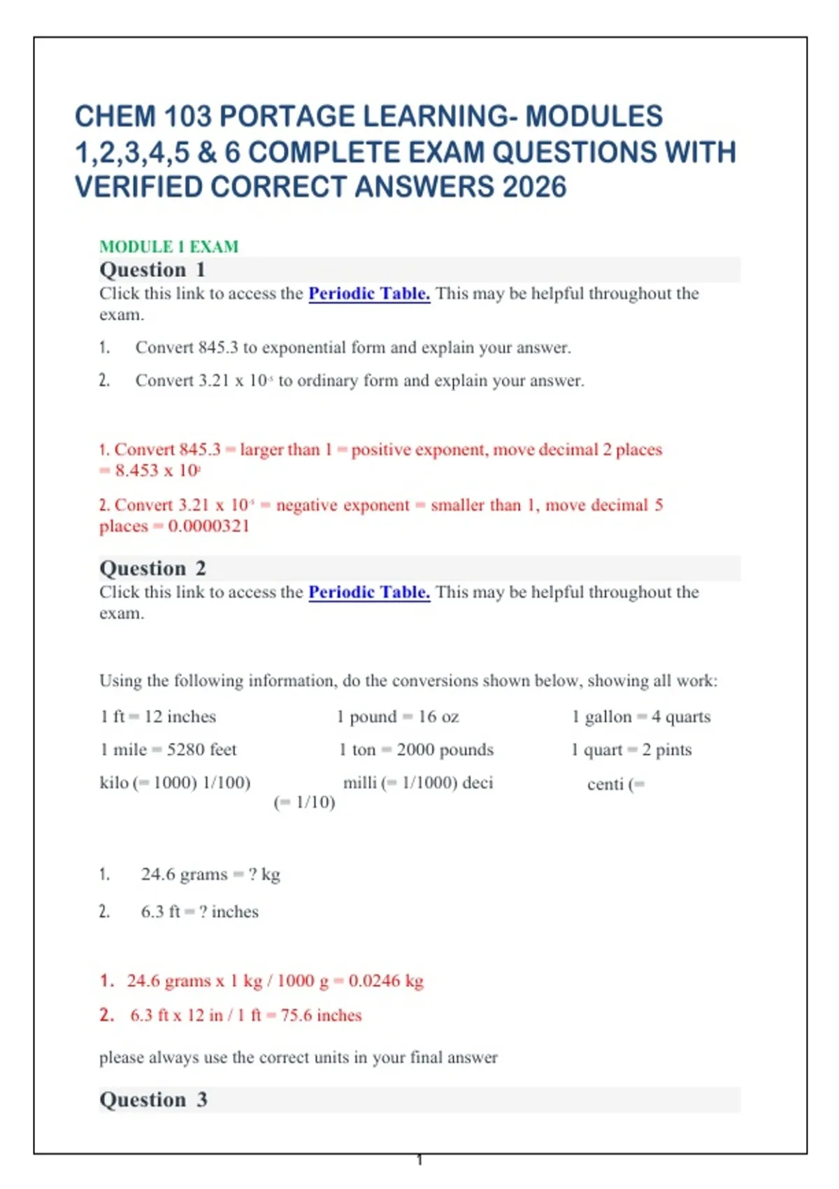CHEM 103 Portage Learning Modules 1-6 Complete Exams with Verified ...