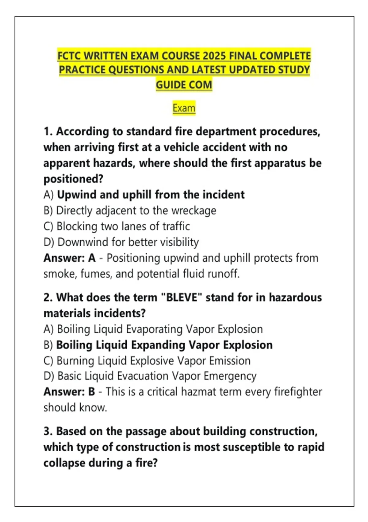 FCTC WRITTEN EXAM COURSE 2025 FINAL COMPLETE PRACTICE QUESTIONS AND ...