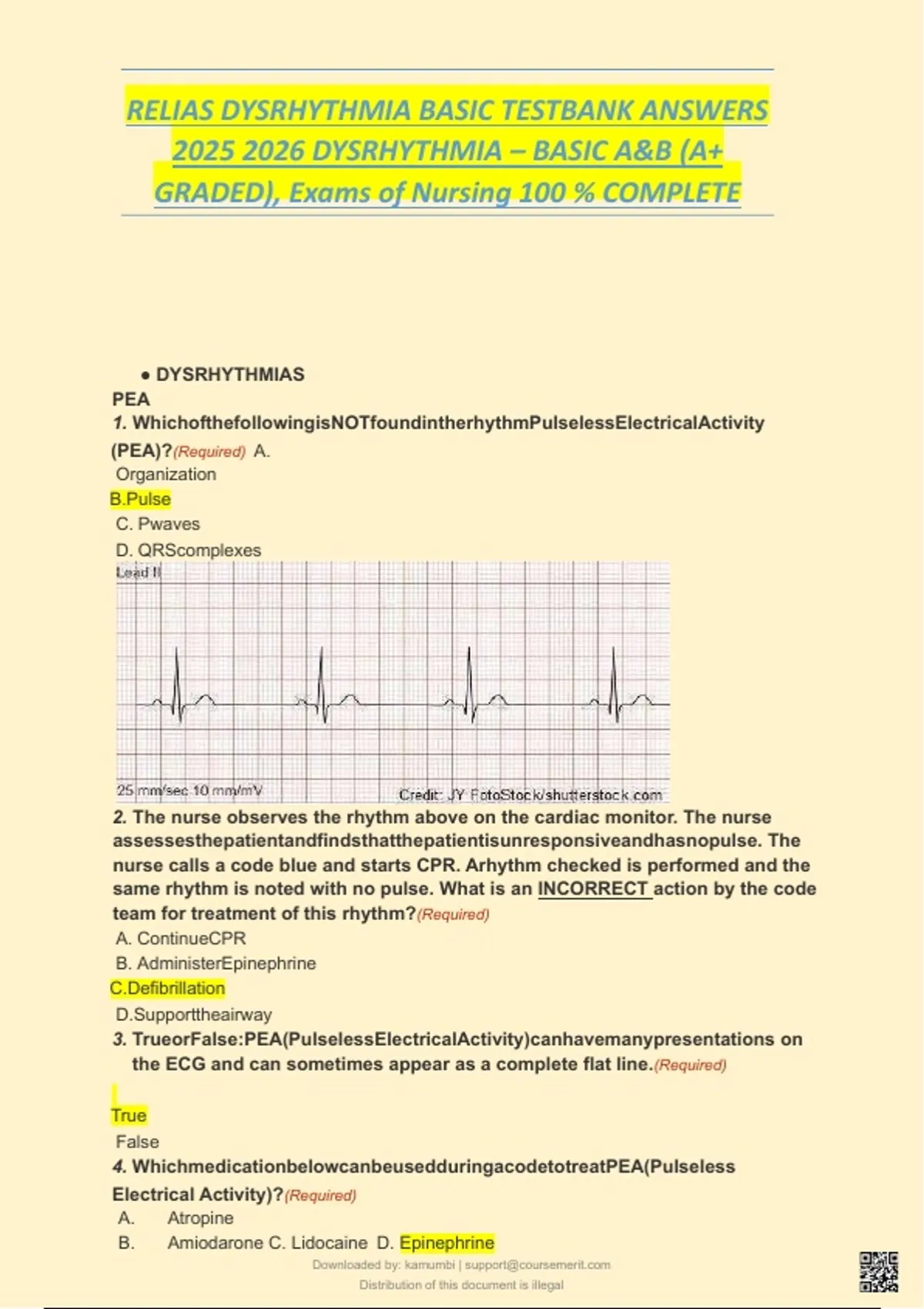 Relias Dysrhythmia Basic A & B – Complete 2025/2026 Test Bank with ...