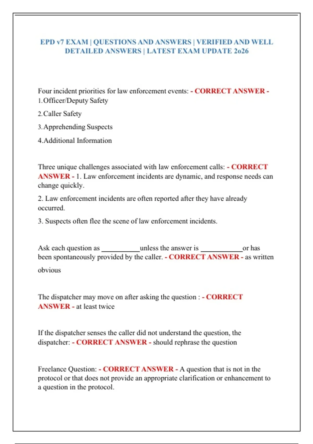 EPD v7 EXAM | QUESTIONS AND ANSWERS | VERIFIED AND WELL DETAILED ...