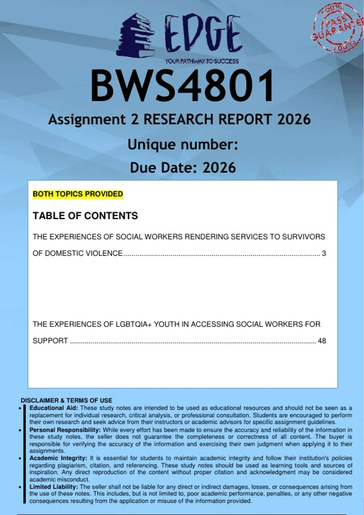 BSW4801 Assignment 2 Research Report (ANSWERS) 2026 - DISTINCTION ...