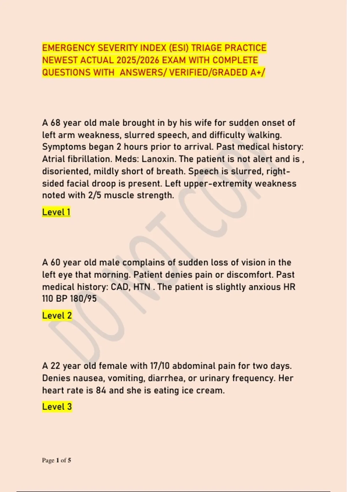 EMERGENCY SEVERITY INDEX (ESI) TRIAGE PRACTICE NEWEST ACTUAL 2025/2026 ...
