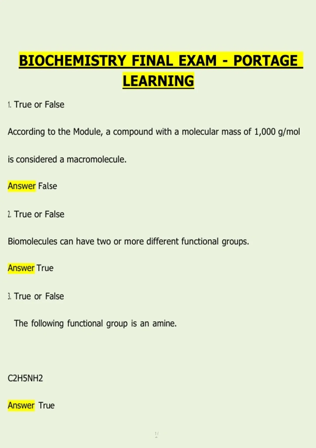 Biochemistry Final Exam – Portage Learning 2025–2026 | Comprehensive ...
