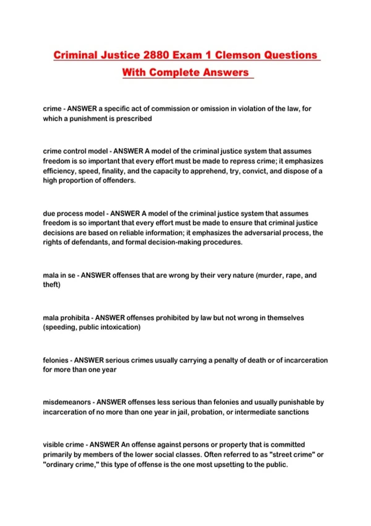 Criminal Justice 2880 Exam 1 Clemson Questions With Complete Answers ...