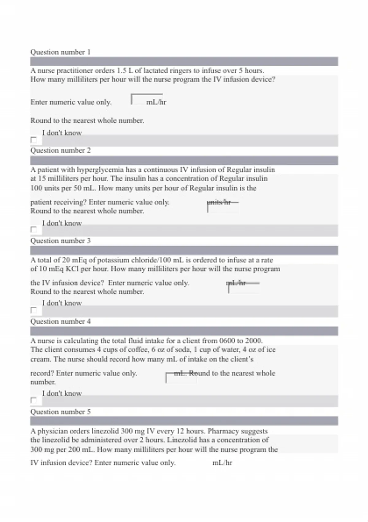 Dosage Calculation Worksheet 2_ IV Infusion & Fluid Intake Problems ...