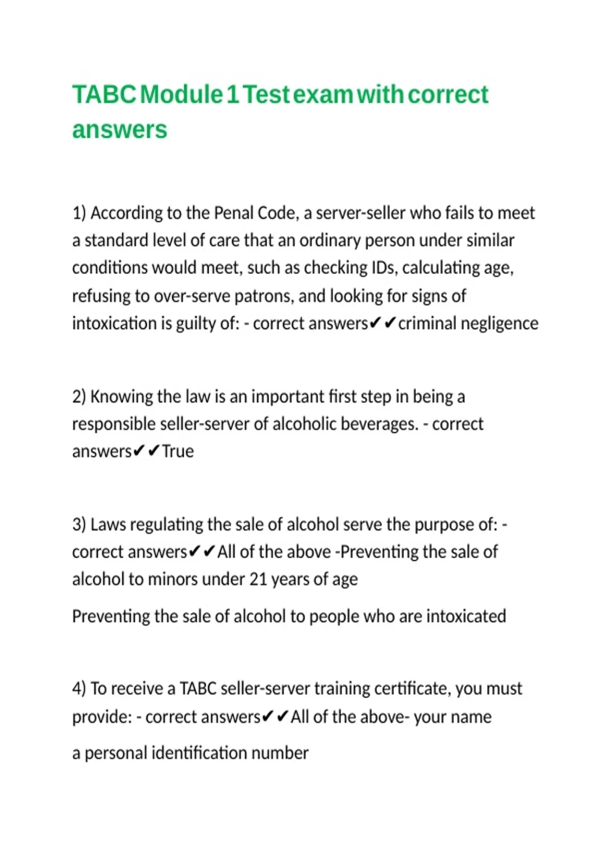 TABC Module 1 Test exam with correct answers - TABC Certification ...