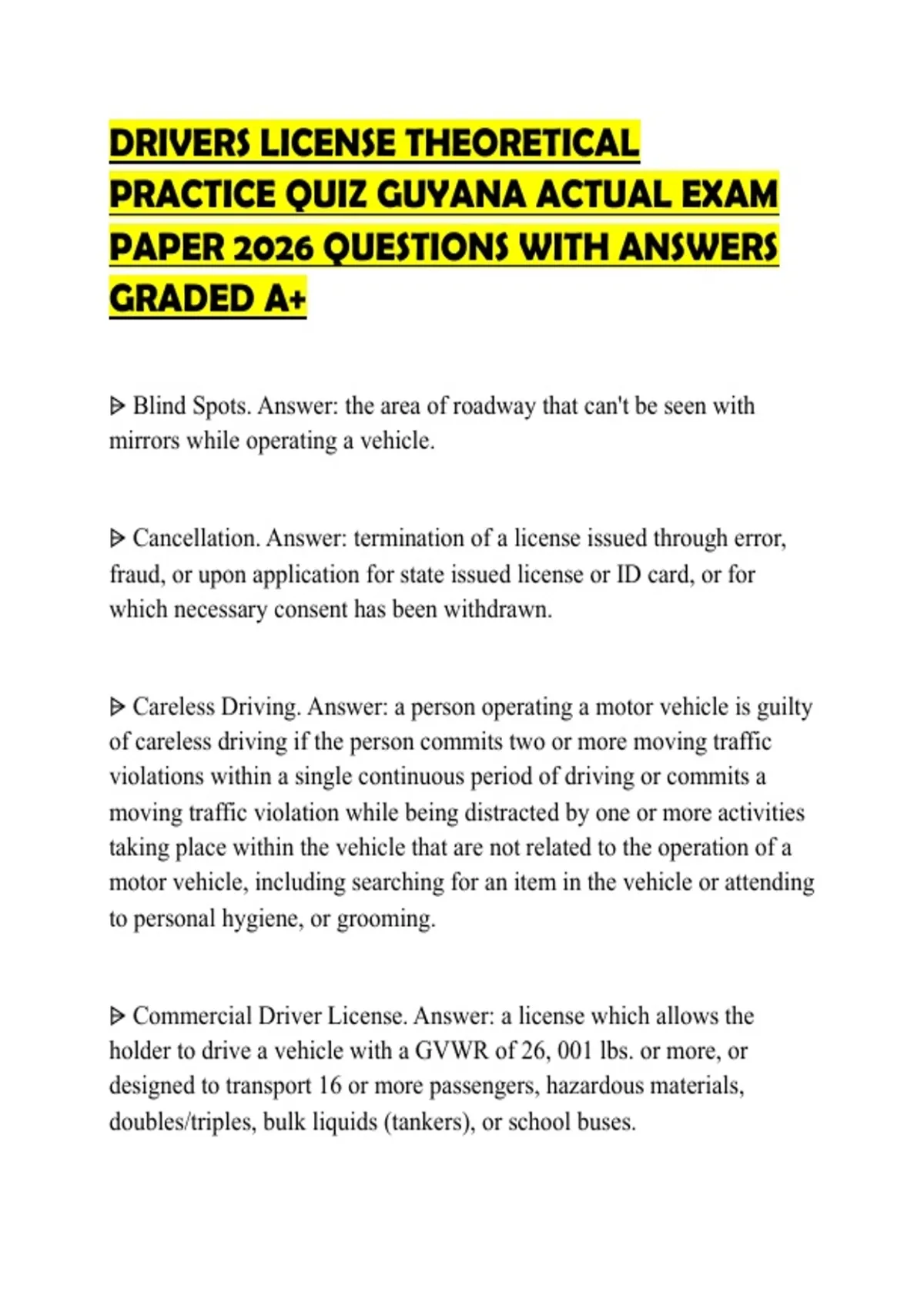 DRIVERS LICENSE THEORETICAL PRACTICE QUIZ GUYANA ACTUAL EXAM PAPER 2026 ...