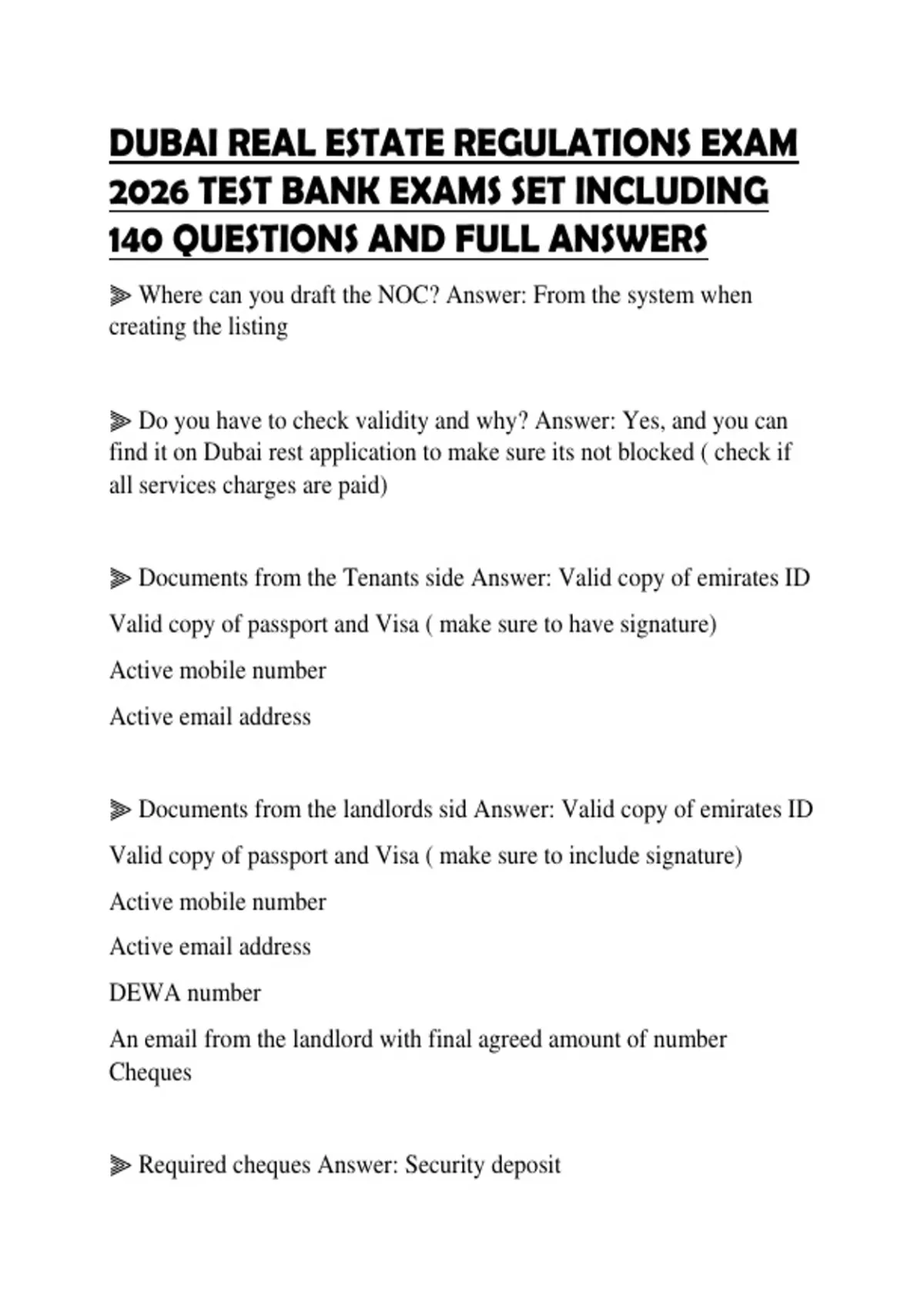 DUBAI REAL ESTATE REGULATIONS EXAM 2026 TEST BANK EXAMS SET INCLUDING ...