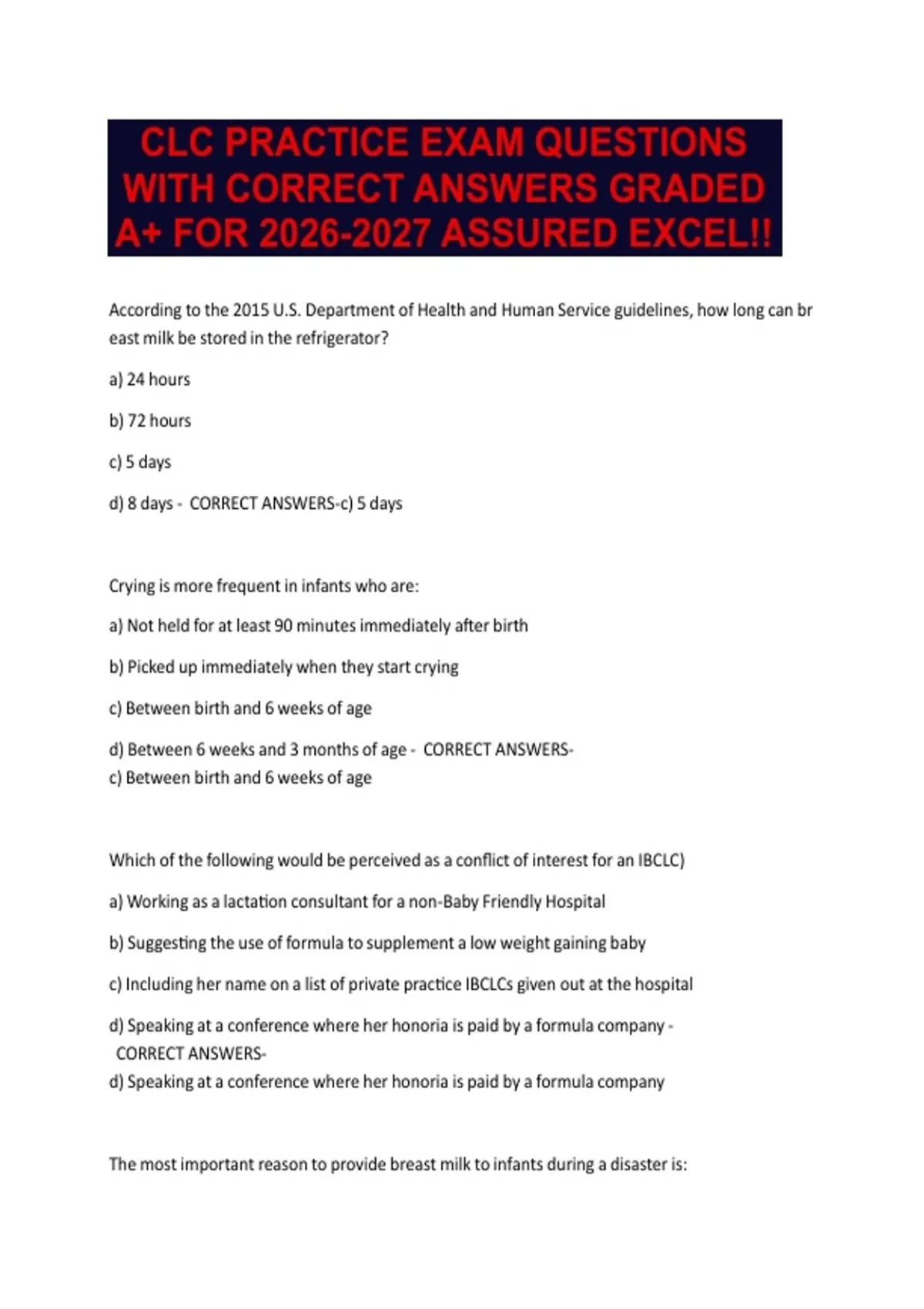 CLC PRACTICE EXAM QUESTIONS WITH CORRECT ANSWERS GRADED A+ FOR ASSURED ...