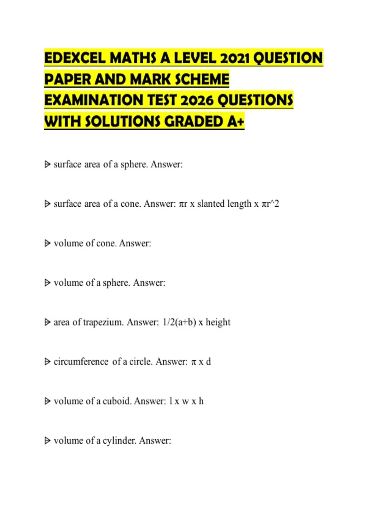 EDEXCEL MATHS A LEVEL 2021 QUESTION PAPER AND MARK SCHEME EXAMINATION ...