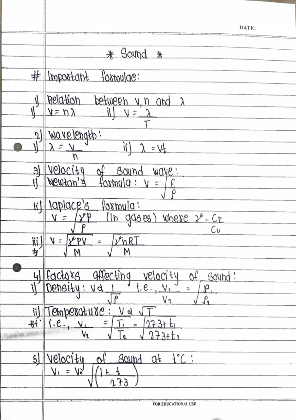 Sound Formula Sheet | Class 11 Physics | Waves, Doppler Effect & Key ...