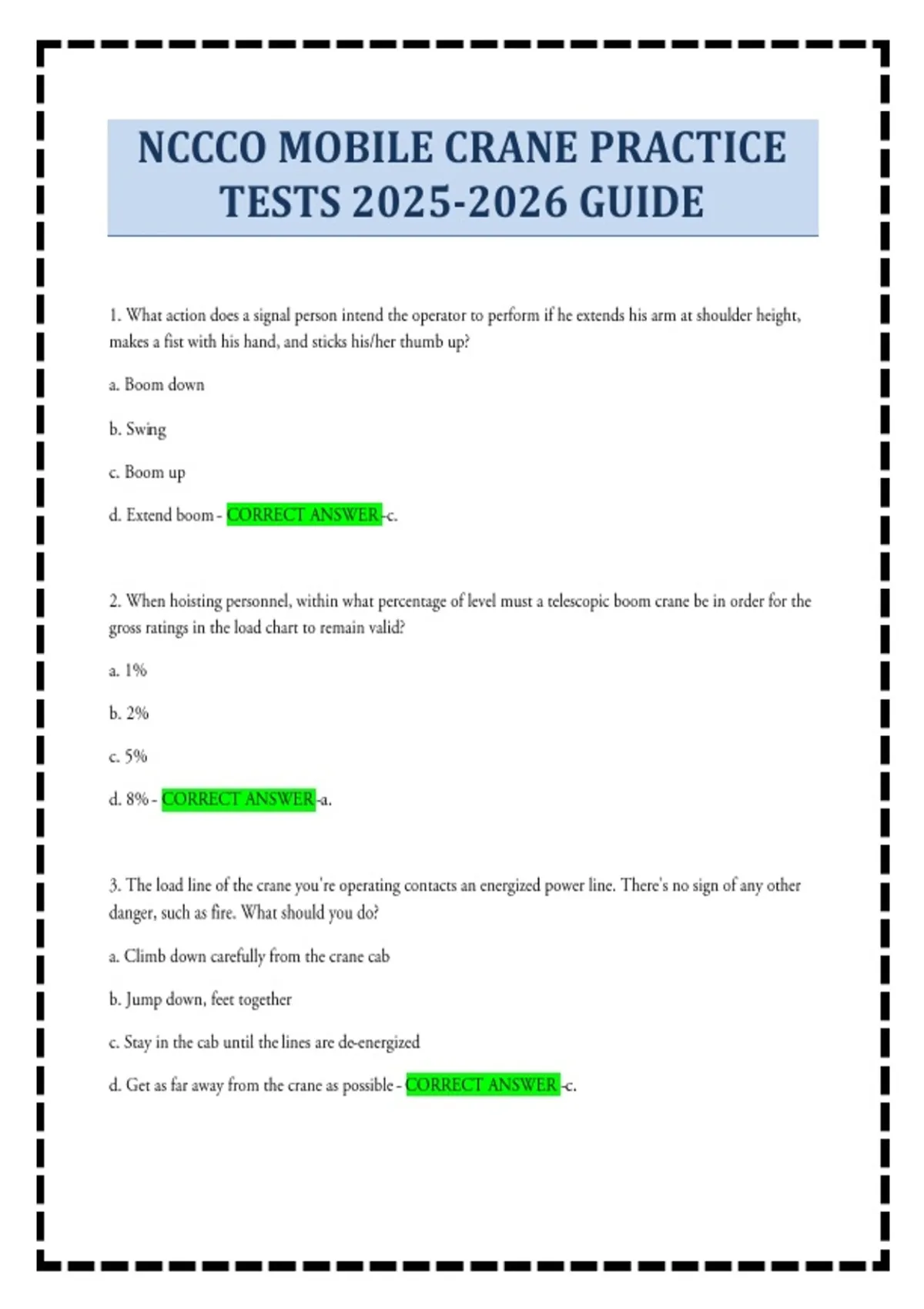 NCCCO MOBILE CRANE PRACTICE TESTS GUIDE - NCCCO MOBILE CRANE - Stuvia US