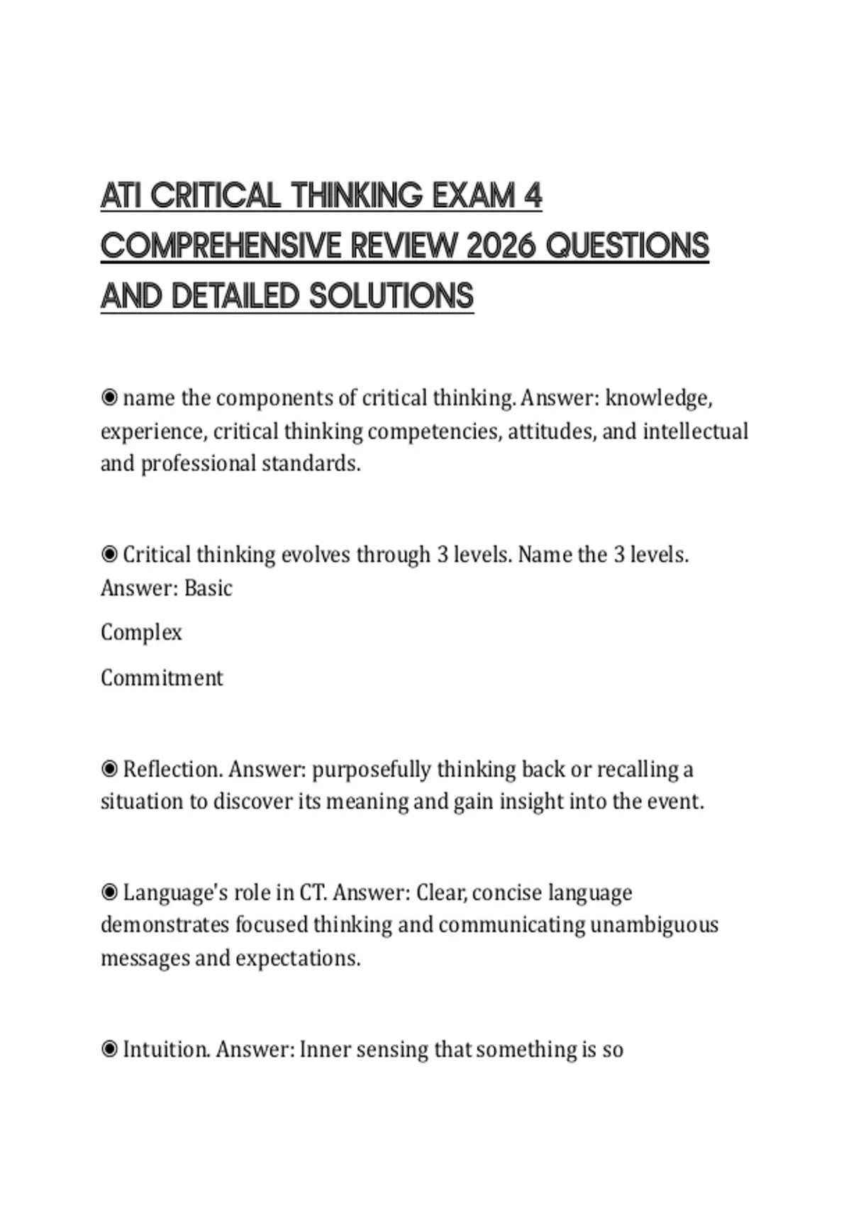 ATI CRITICAL THINKING EXAM 4 COMPREHENSIVE REVIEW 2026 QUESTIONS AND ...