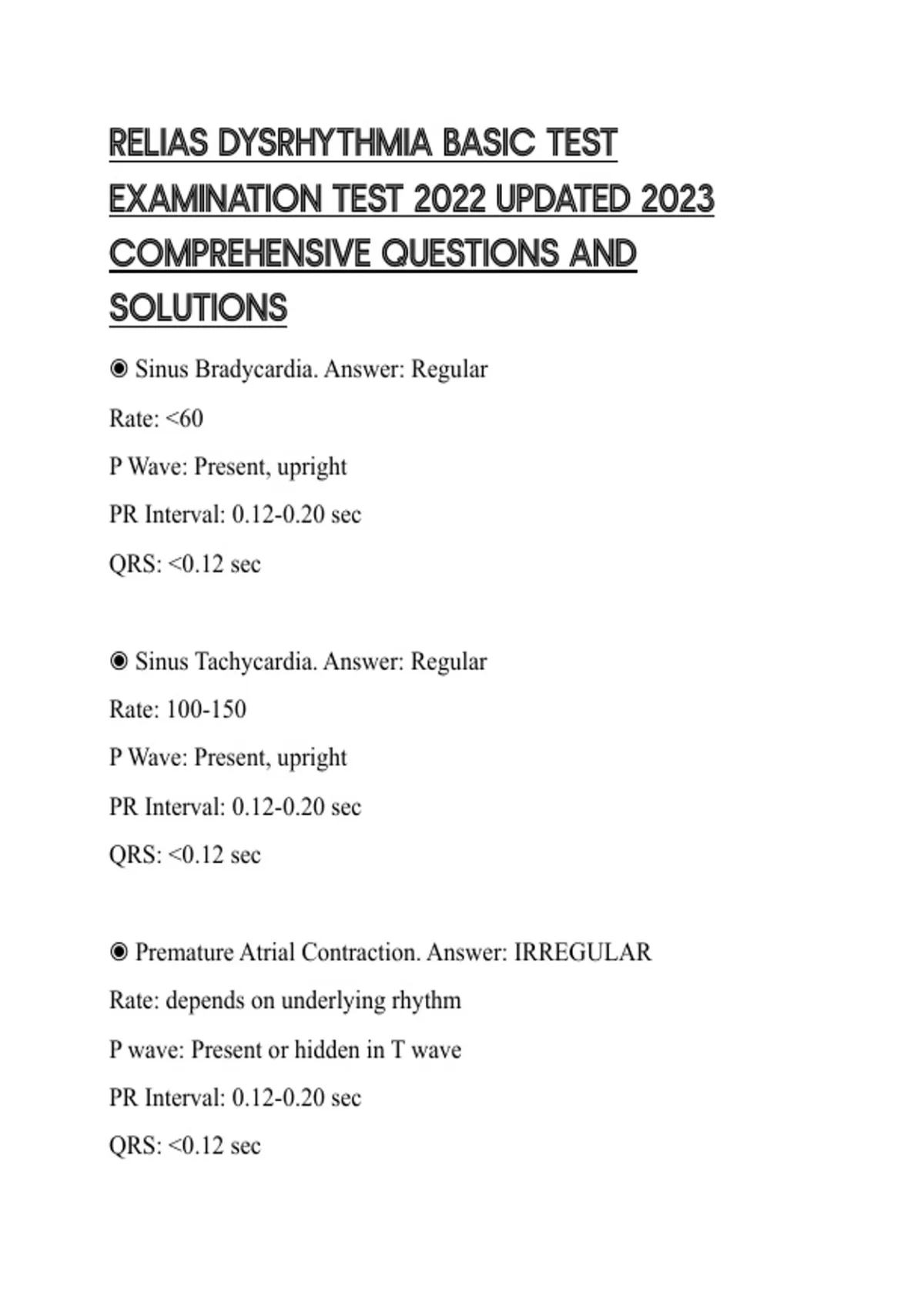 RELIAS DYSRHYTHMIA BASIC TEST EXAMINATION TEST 2022 UPDATED 2023 ...