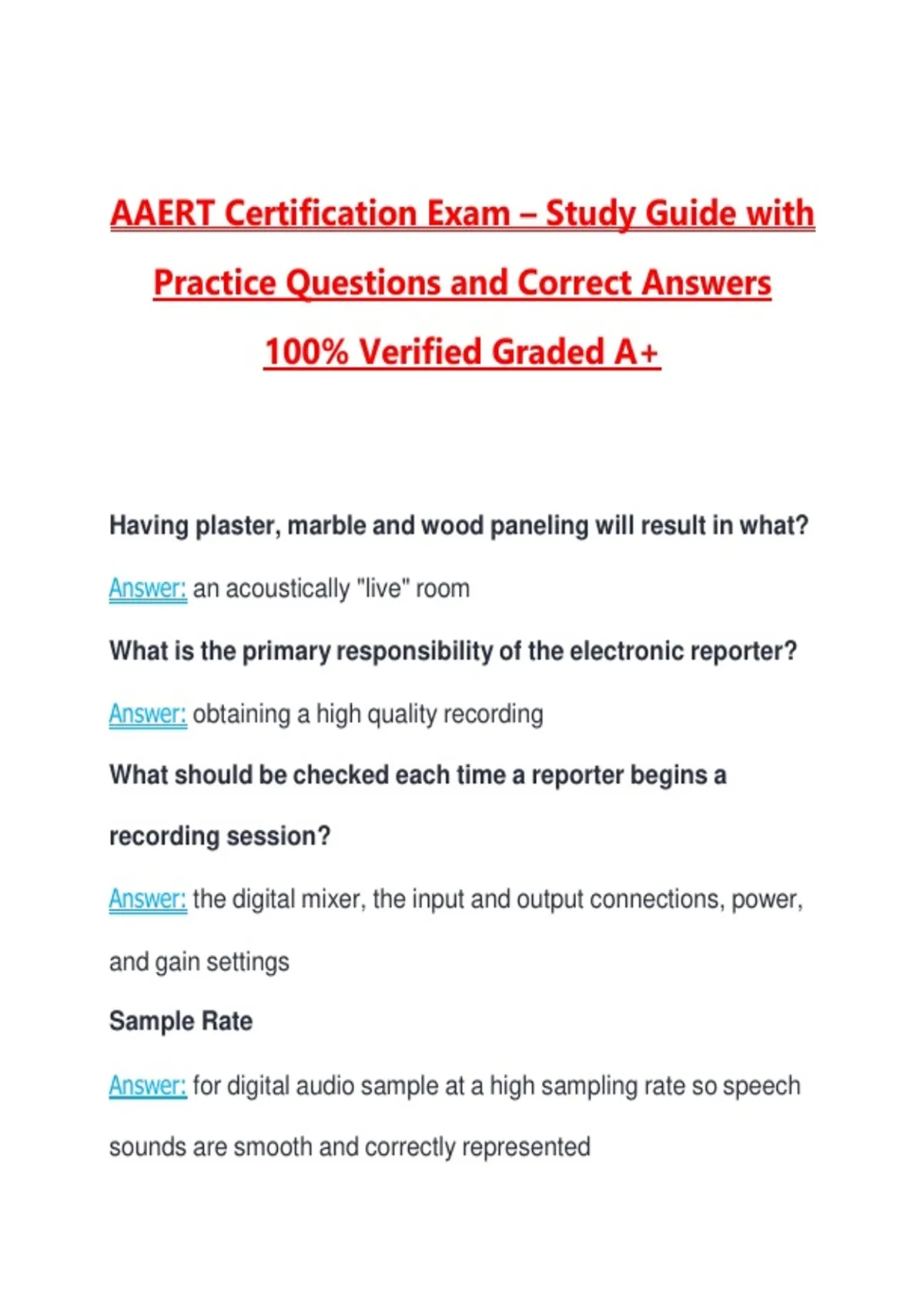 AAERT Certification Exam Questions with Correct Answers Pass the Exam ...