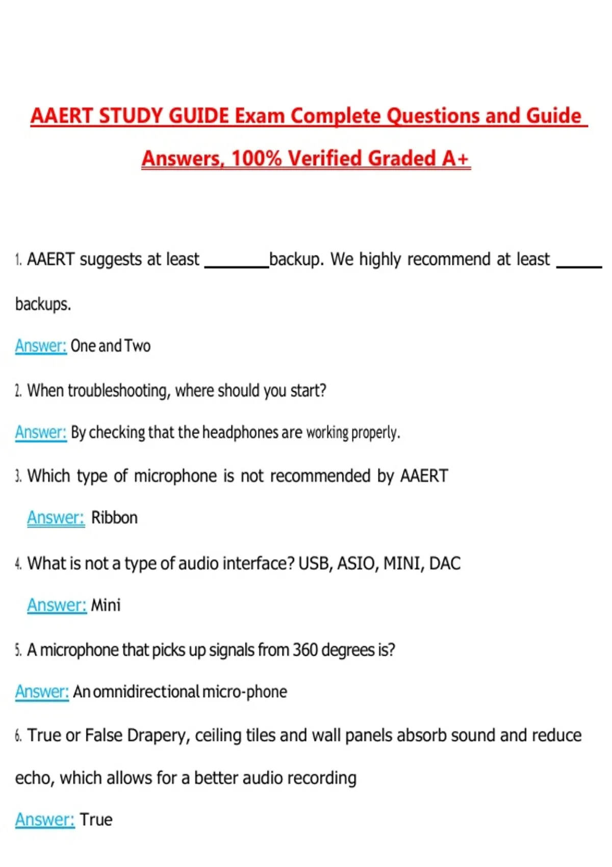AAERT Study Guide Questions with Correct Answers Pass the Exam, 100% ...