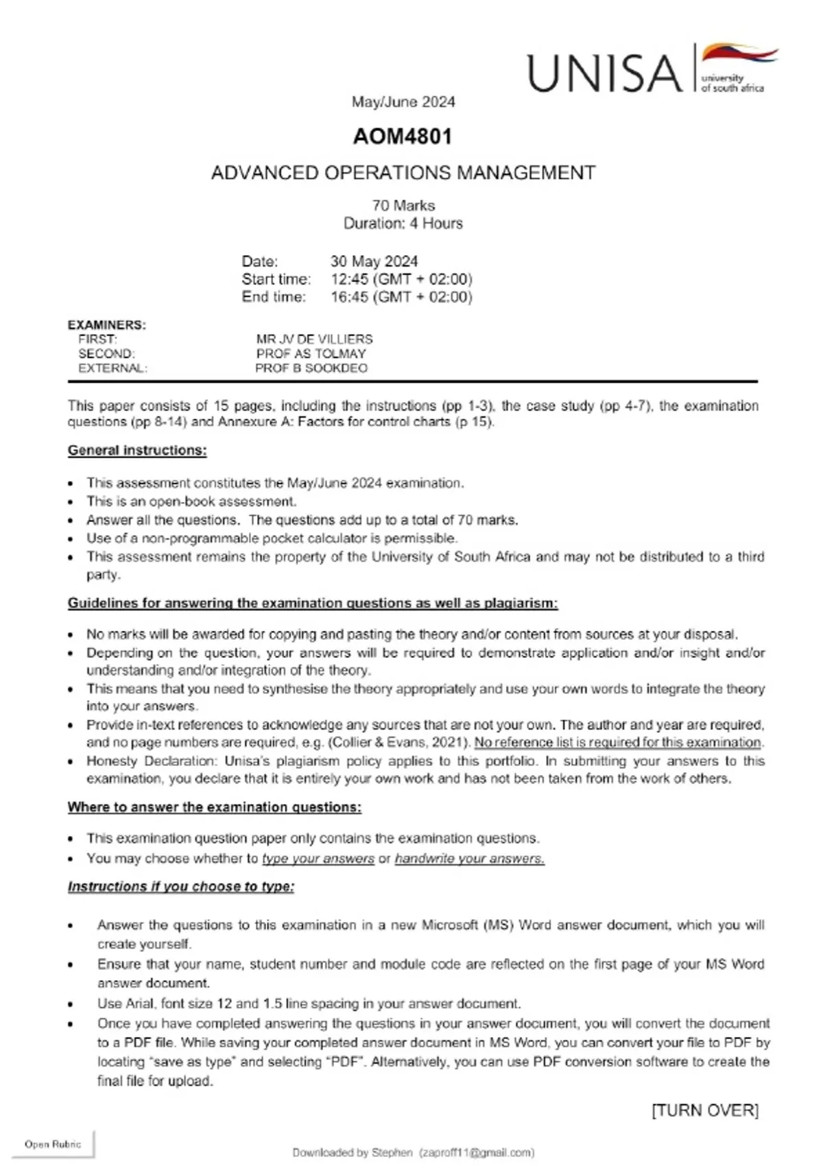 AOM4801 REVISION QUESTIONS WITH 100% CORRECT ANSWERS – 2026 PAST PAPERS ...