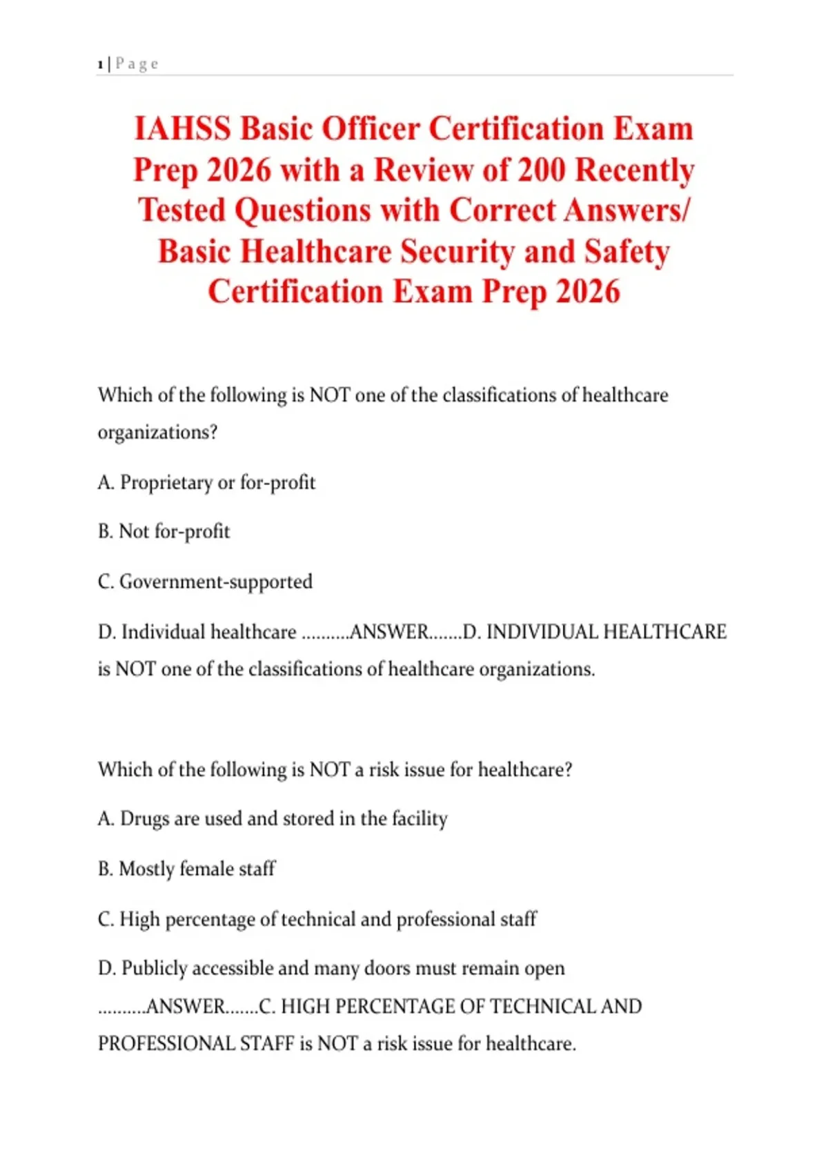 IAHSS Basic Officer Certification Exam Prep 2026 – 200 Tested Questions ...