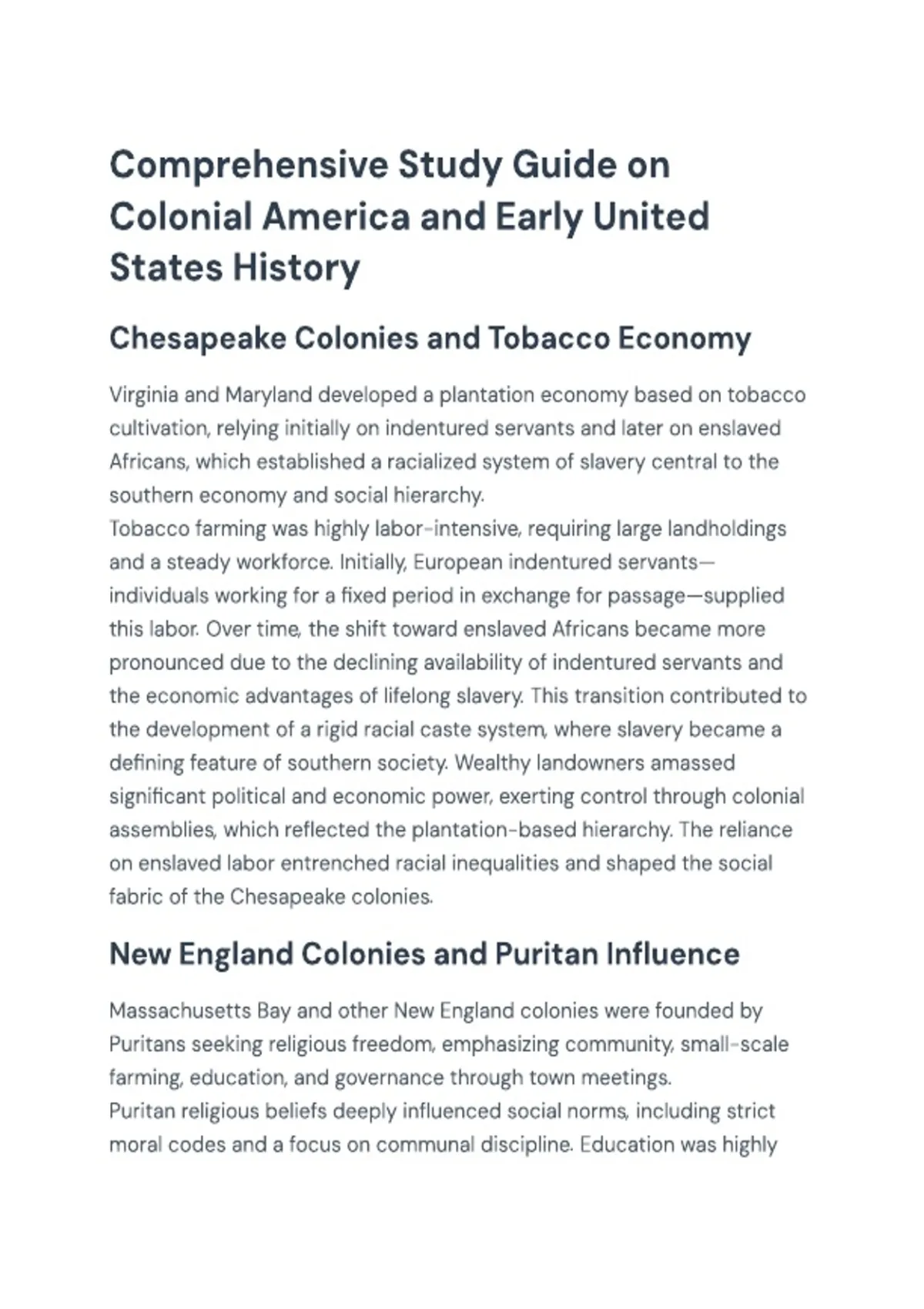 Comprehensive Study Guide on Colonial America and Early United States ...
