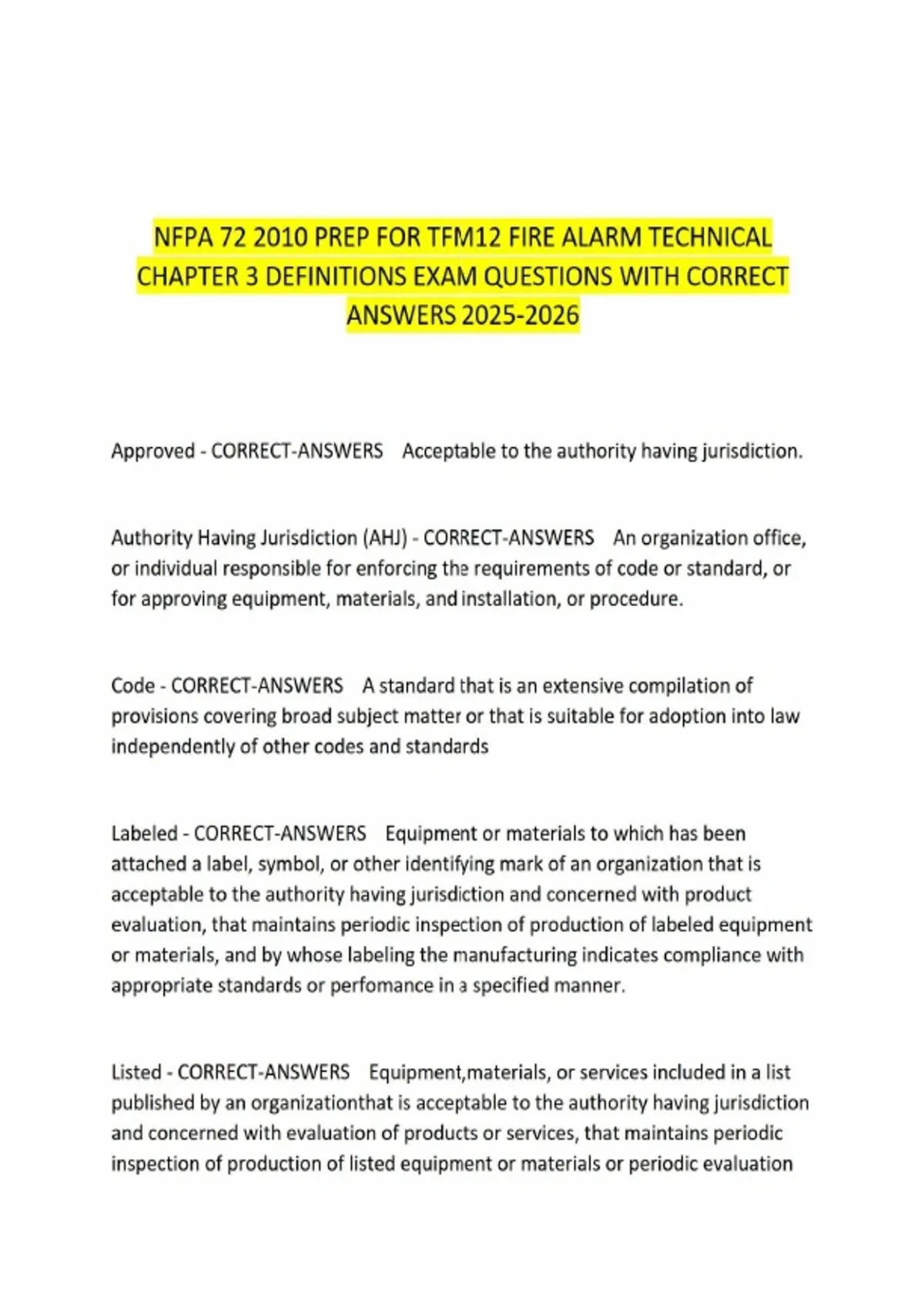 NFPA 72 2010 PREP FOR TFM12 FIRE ALARM TECHNICAL CHAPTER 3 DEFINITIONS ...