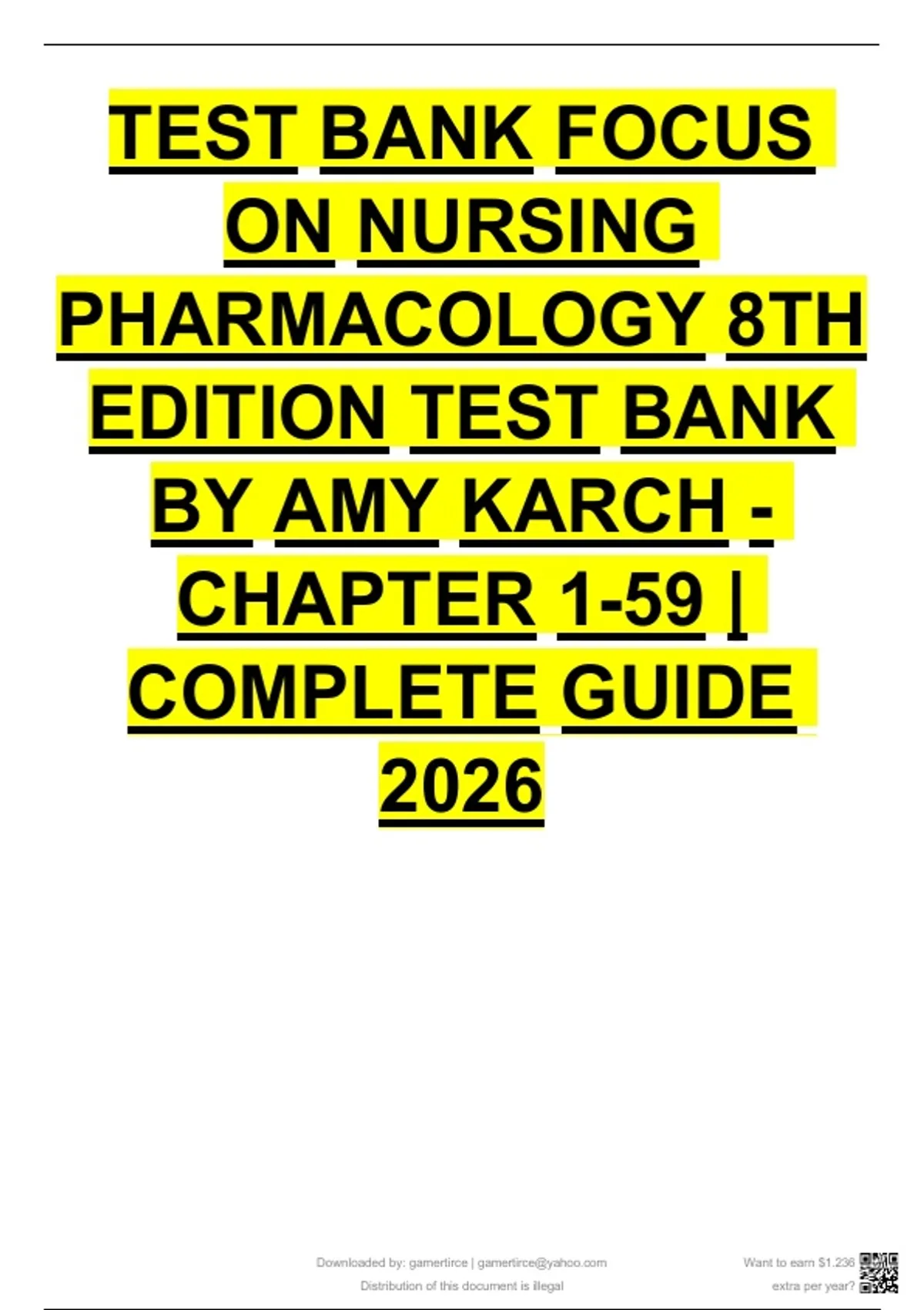 TEST BANK FOCUS ON NURSING PHARMACOLOGY 8TH EDITION TEST BANK BY AMY ...