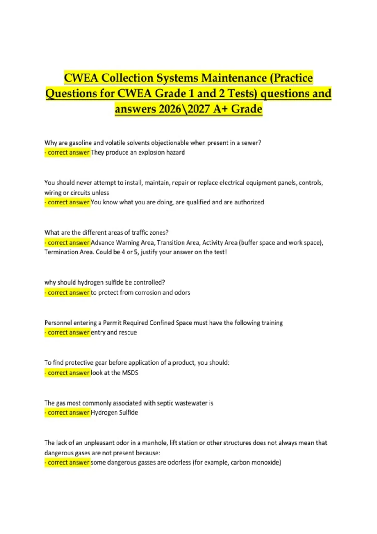 CWEA – Collection Systems Maintenance (Practice Questions for Grade 1 ...