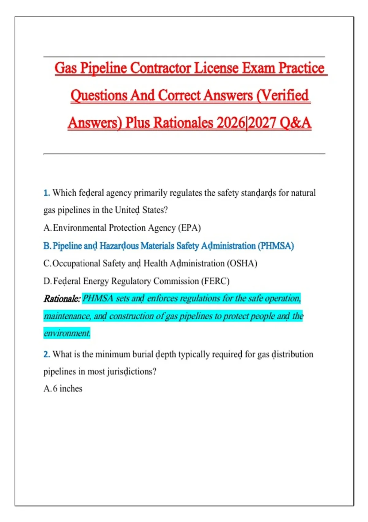 Gas Piping Installer License Exam Questions with Correct Answers Pass ...