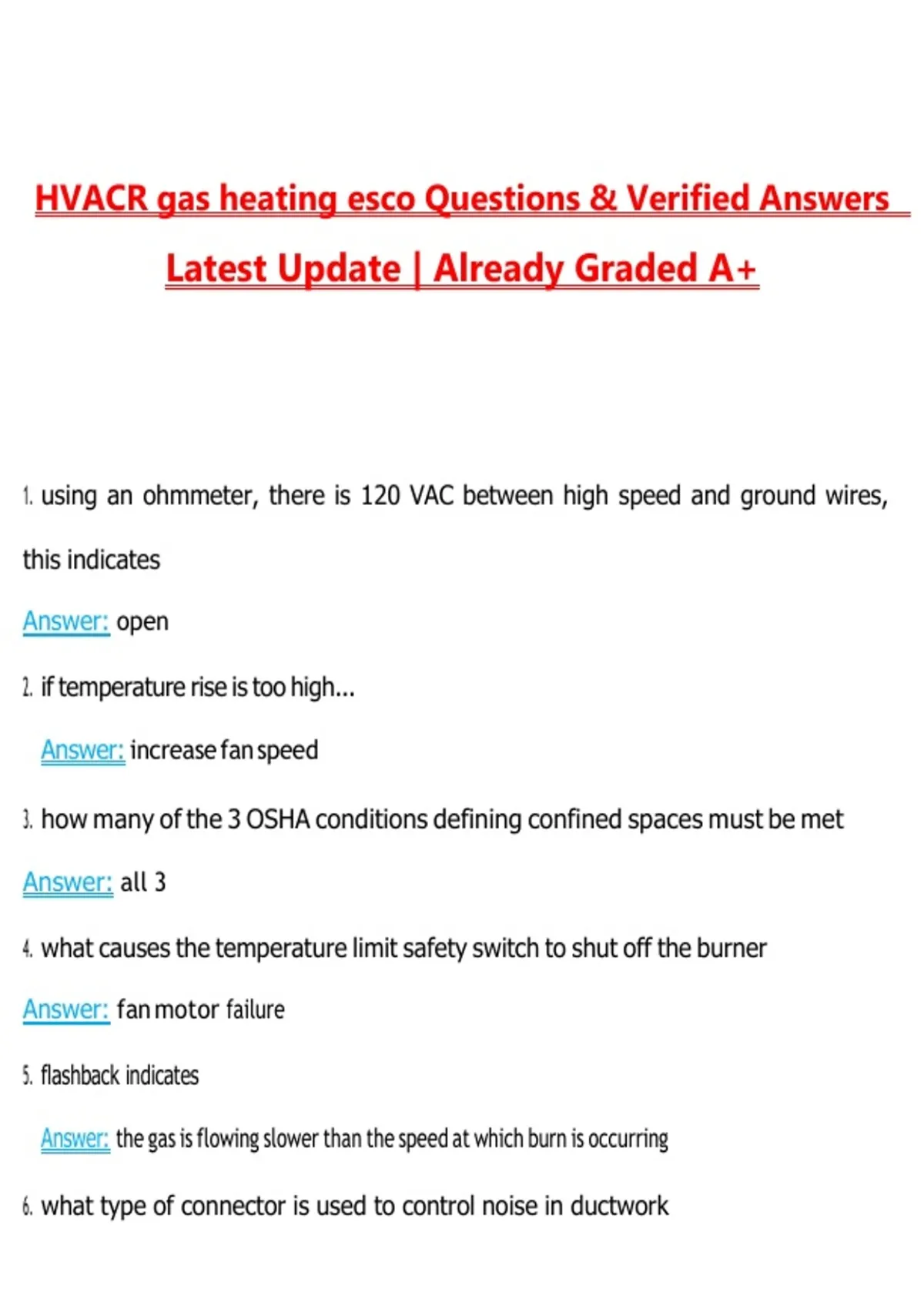 HVACR Gas Heating ESCO Questions with Correct Answers Pass the Exam ...